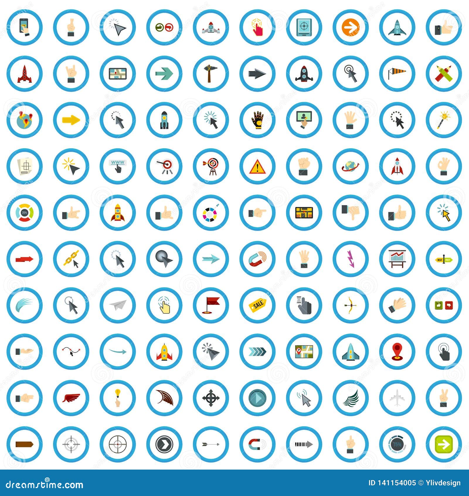 100 Cursor Icons Set, Flat Style Stock Vector - Illustration of ...