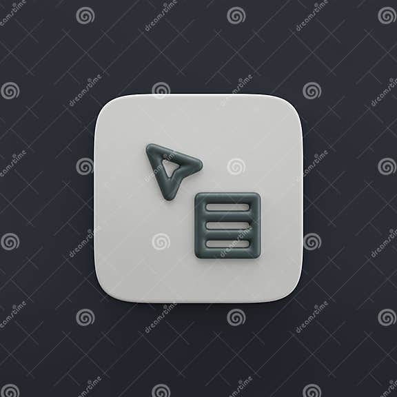 Cursor Menu 3d Icon, Outilne Design and Development Icon in Grey Color on a Button Shape, 3d ...