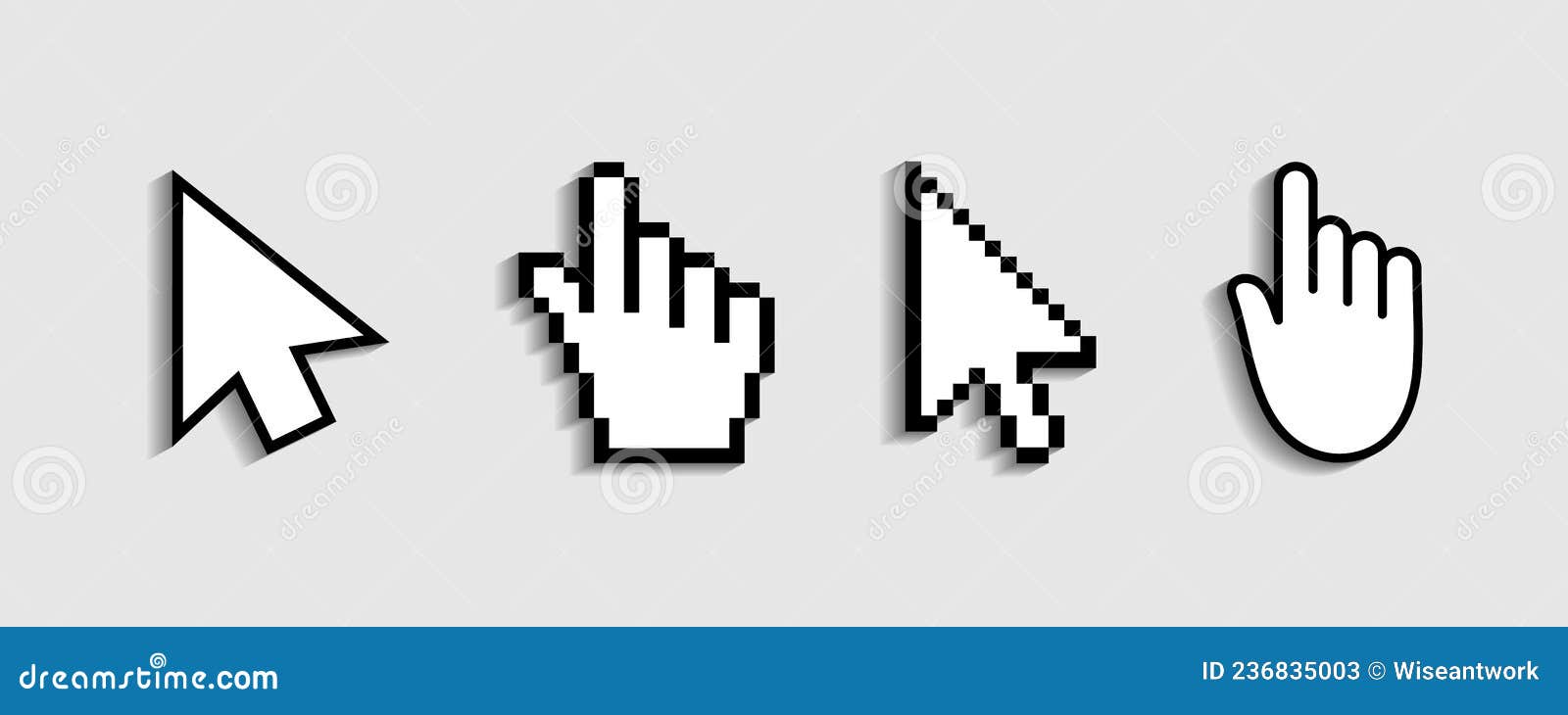 Cursor of Mouse Pointer for Click. Hand Icon from Pixels. Arrow, Finger for Web, Computer and ...