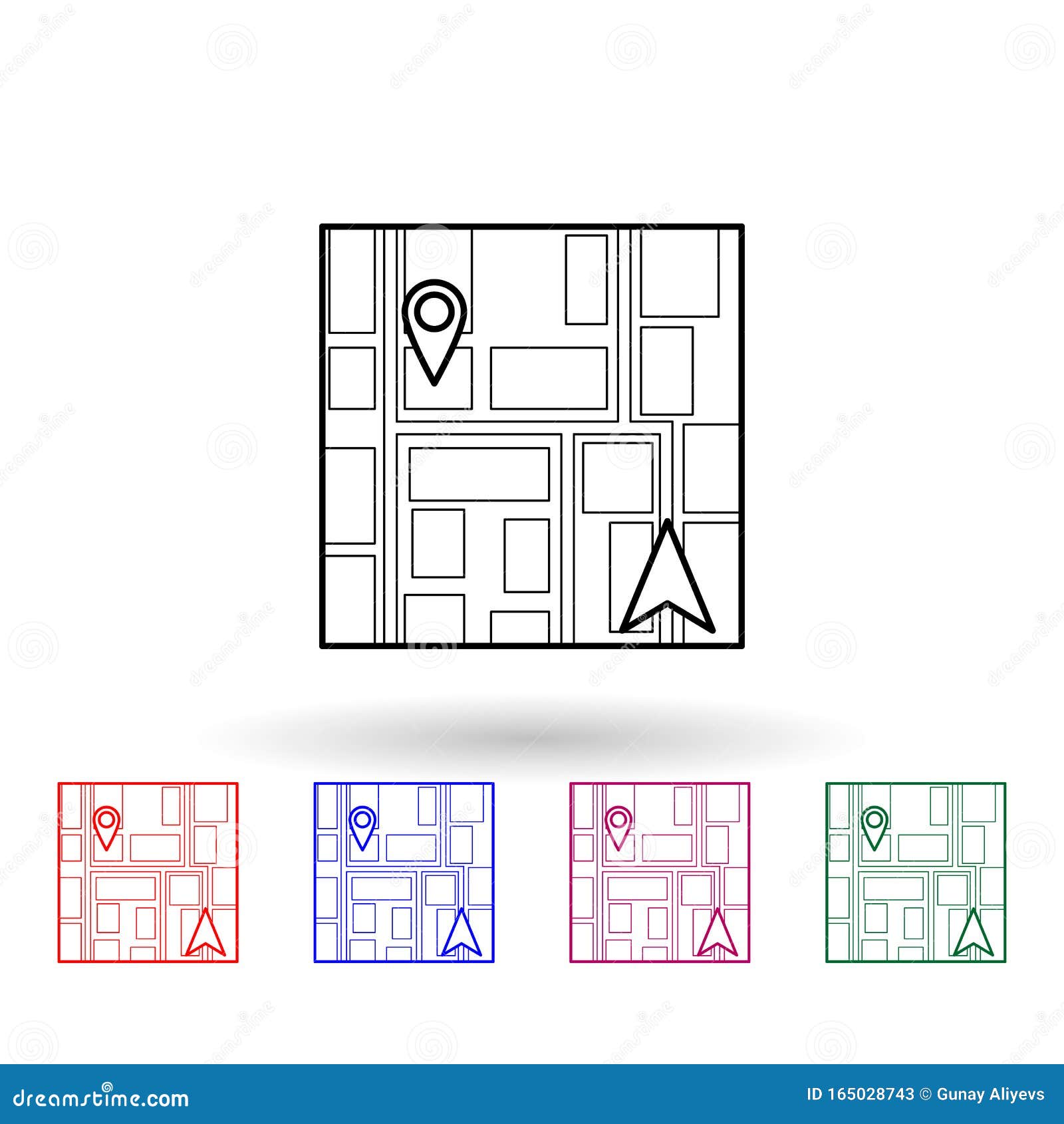 Cursor and Pin on the Map Multi Color Icon. Simple Thin Line, Outline ...
