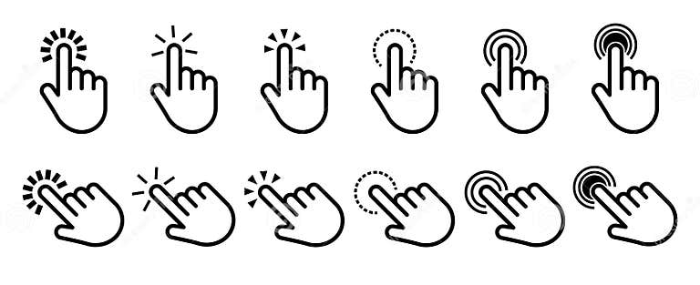 Cursor and Pointer Icon Set with Clickable Hand Arrows, Digital Buttons ...