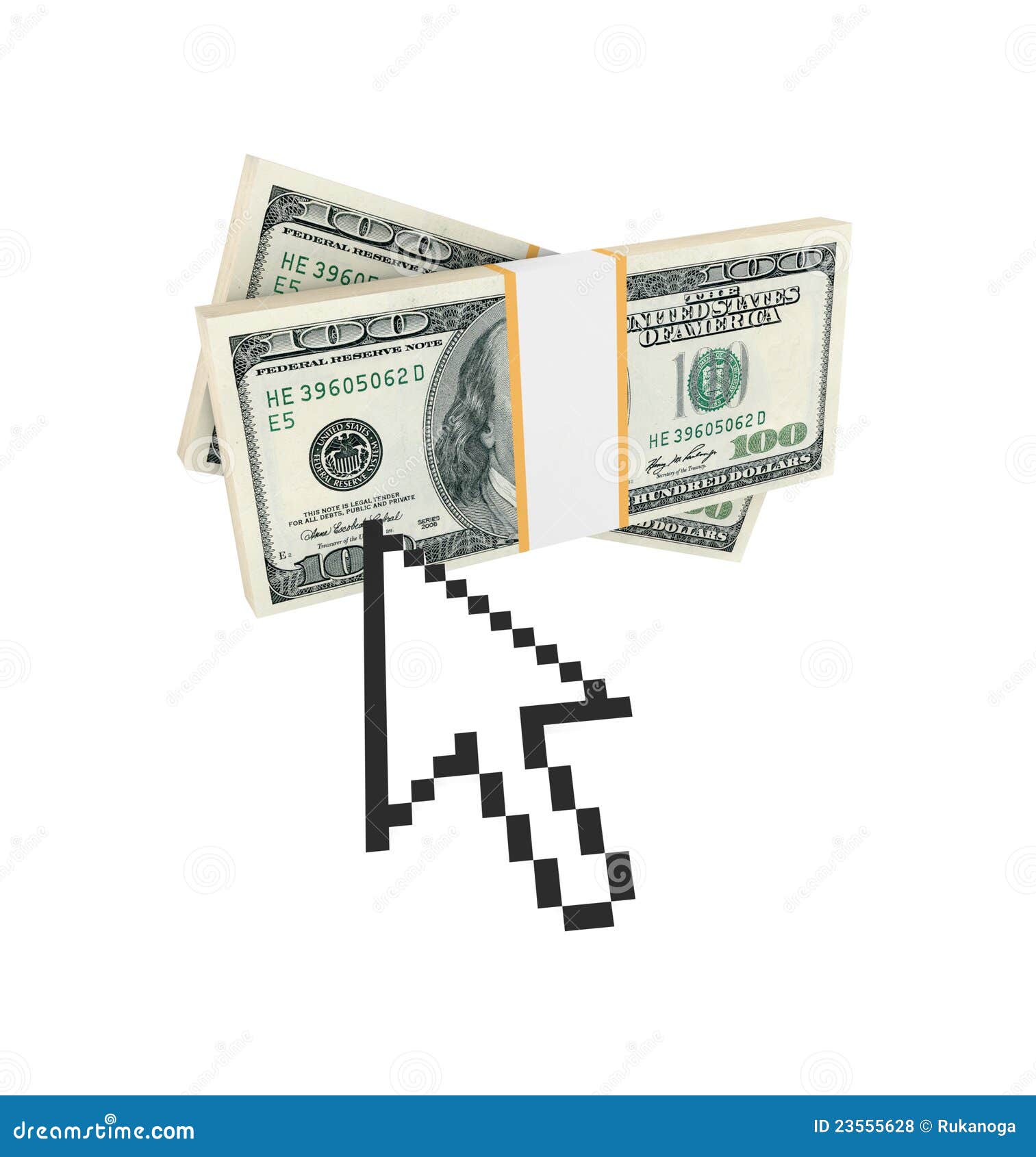 Cursor Pointing on Dollar Packs. Stock Photo - Image of concept ...