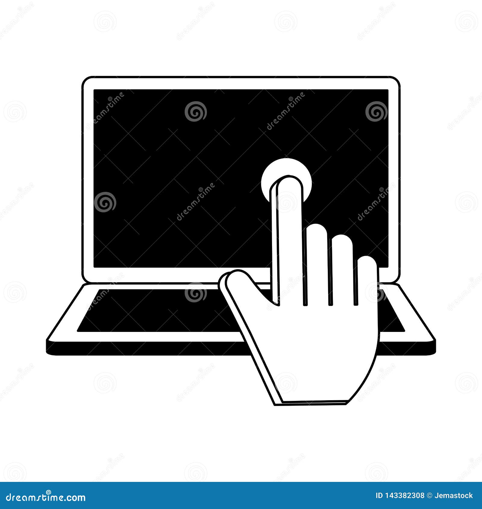 Cursor Touching Laptop Screen in Black and White Stock Vector ...