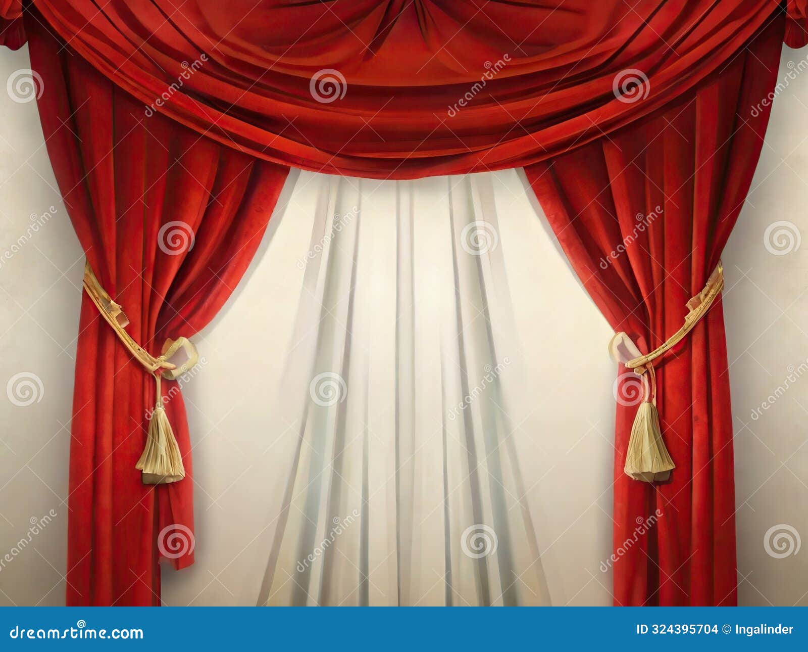 Curtain with Red Drapery and Gold Edging on the Empty Wall Stock ...