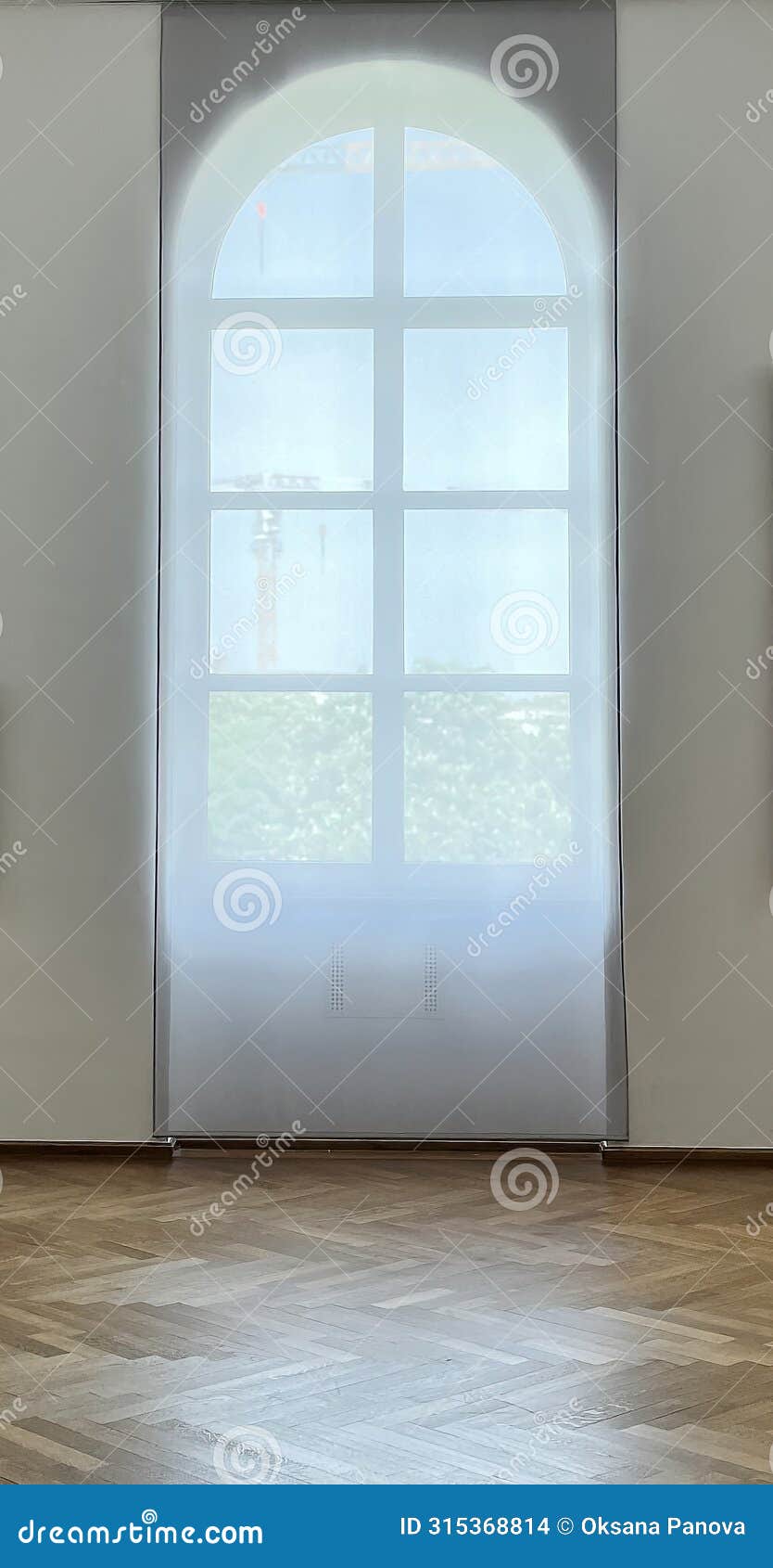 Curtained Arched Window and Abstract City with Sunlight. for Product ...