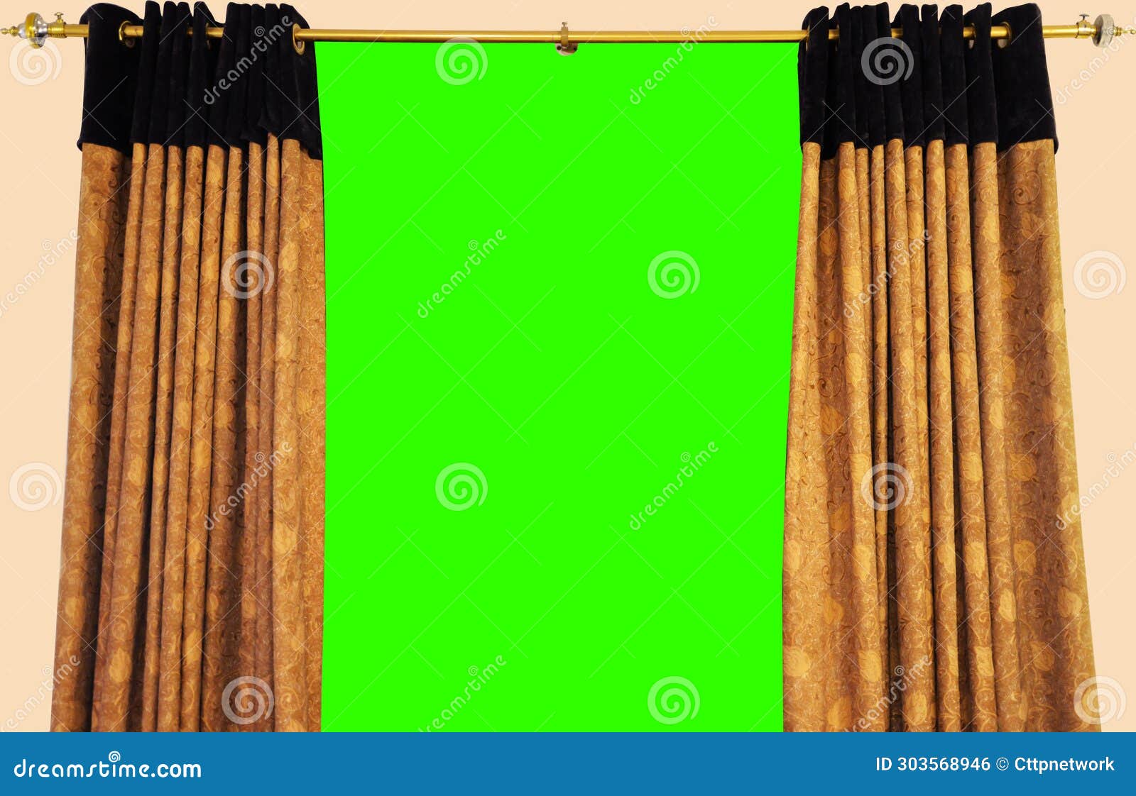 Curtains with Green Screen for Keying, Backdrop Design. Stock Photo ...