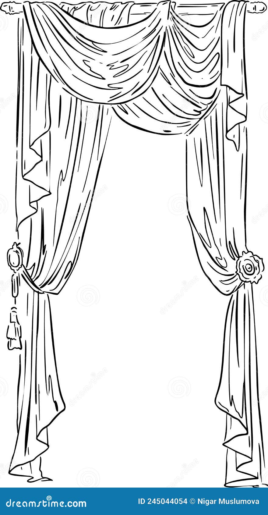 Curtains, Hand Draw Vector Illustration Art Stock Vector - Illustration ...