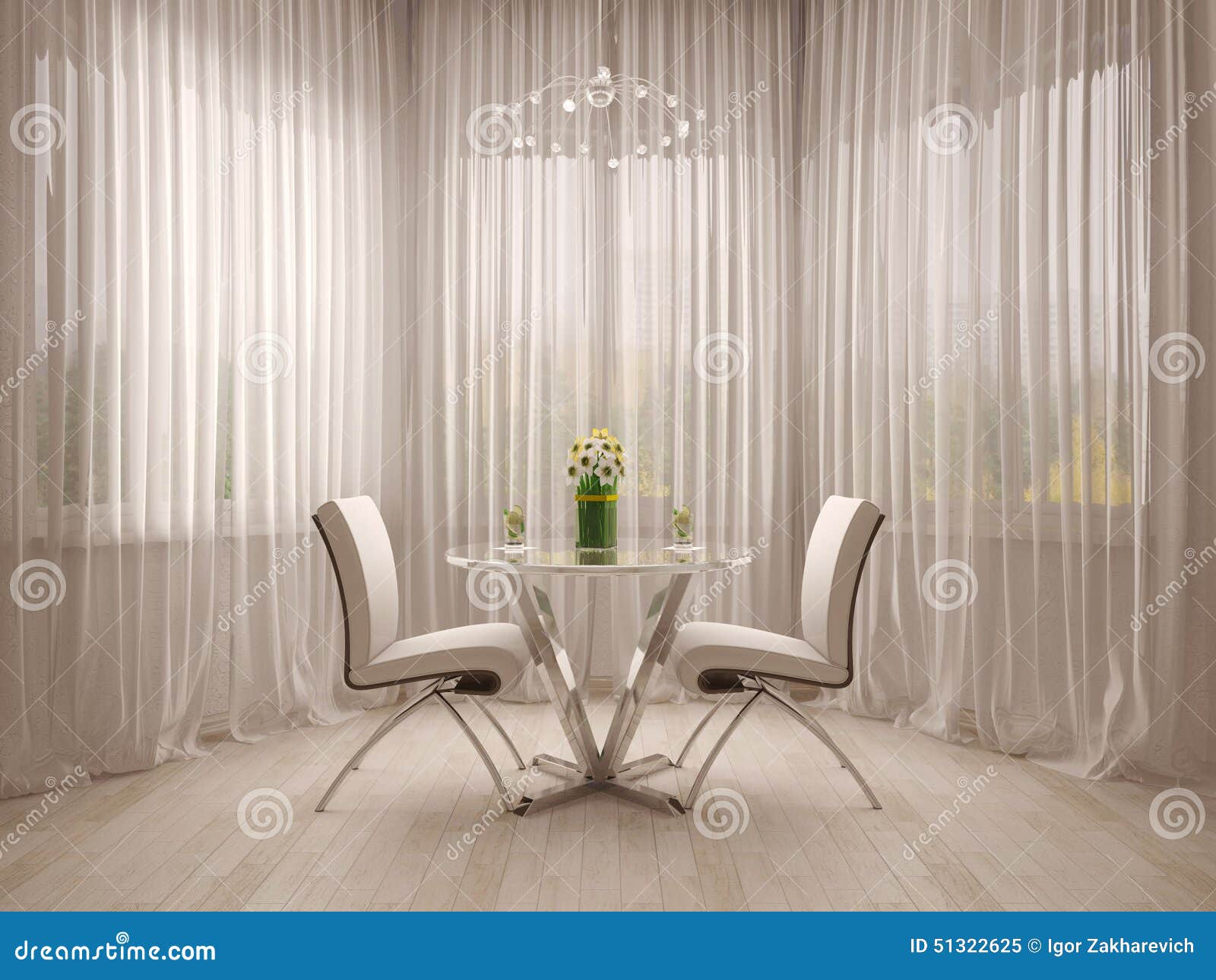 Curtains and a table stock image. Image of furnished - 51322625