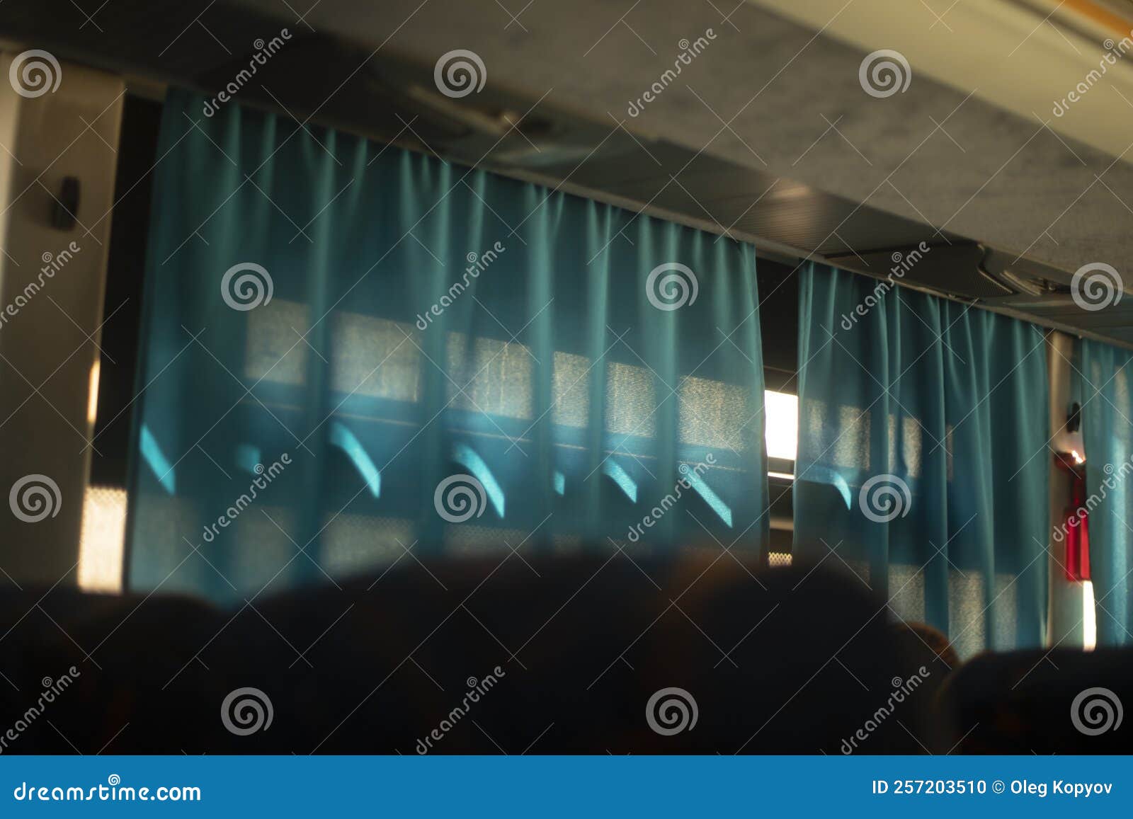 Curtains on Window in Bus. Details of Interior of Bus Stock Photo ...
