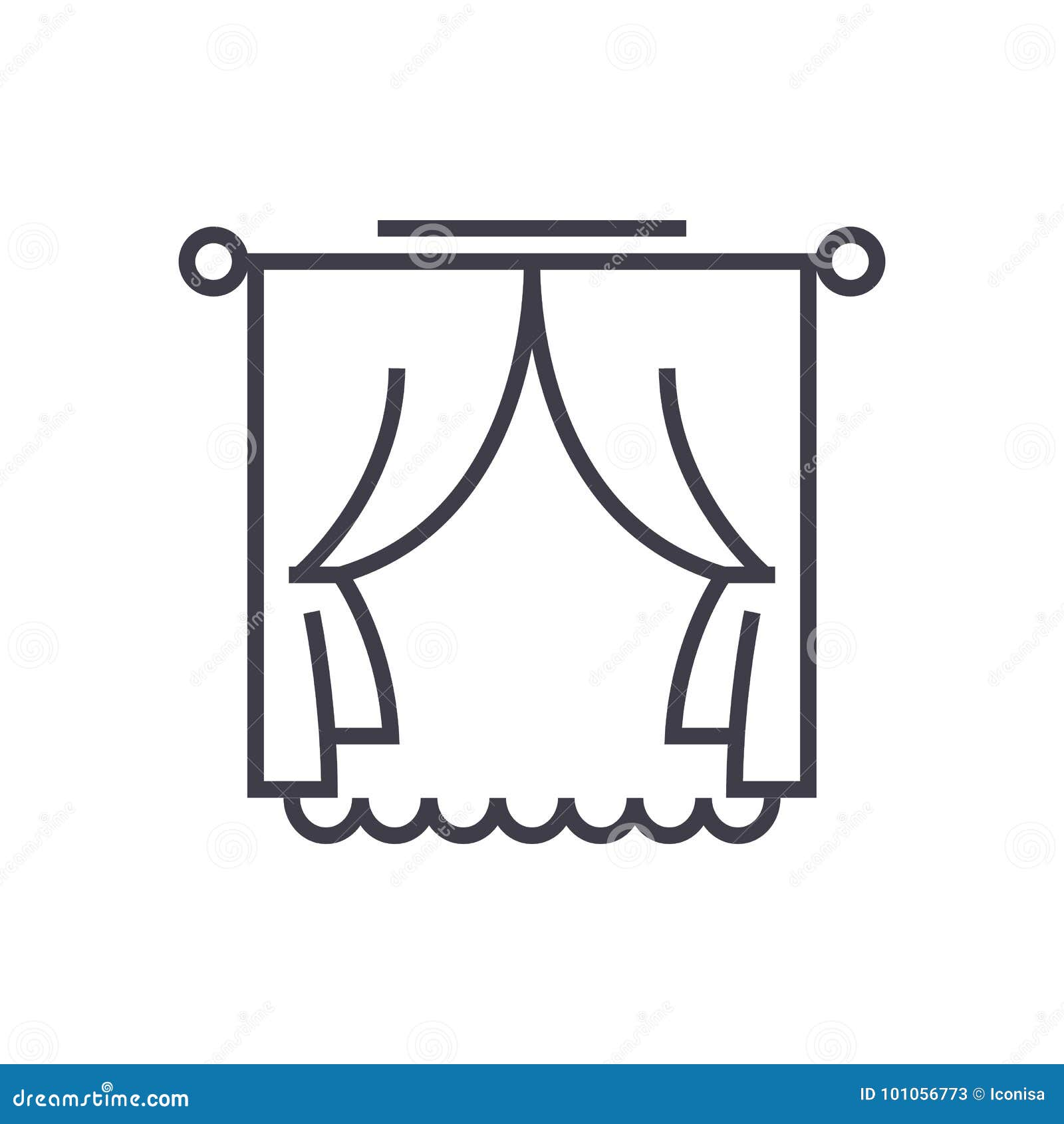 Curtains with Window Vector Line Icon, Sign, Illustration on Background ...