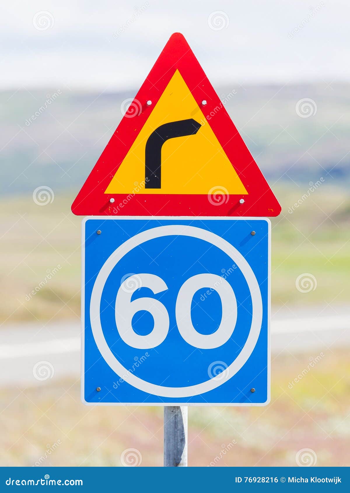Curve with Advisory Speed Limit Stock Photo - Image of black, danger ...