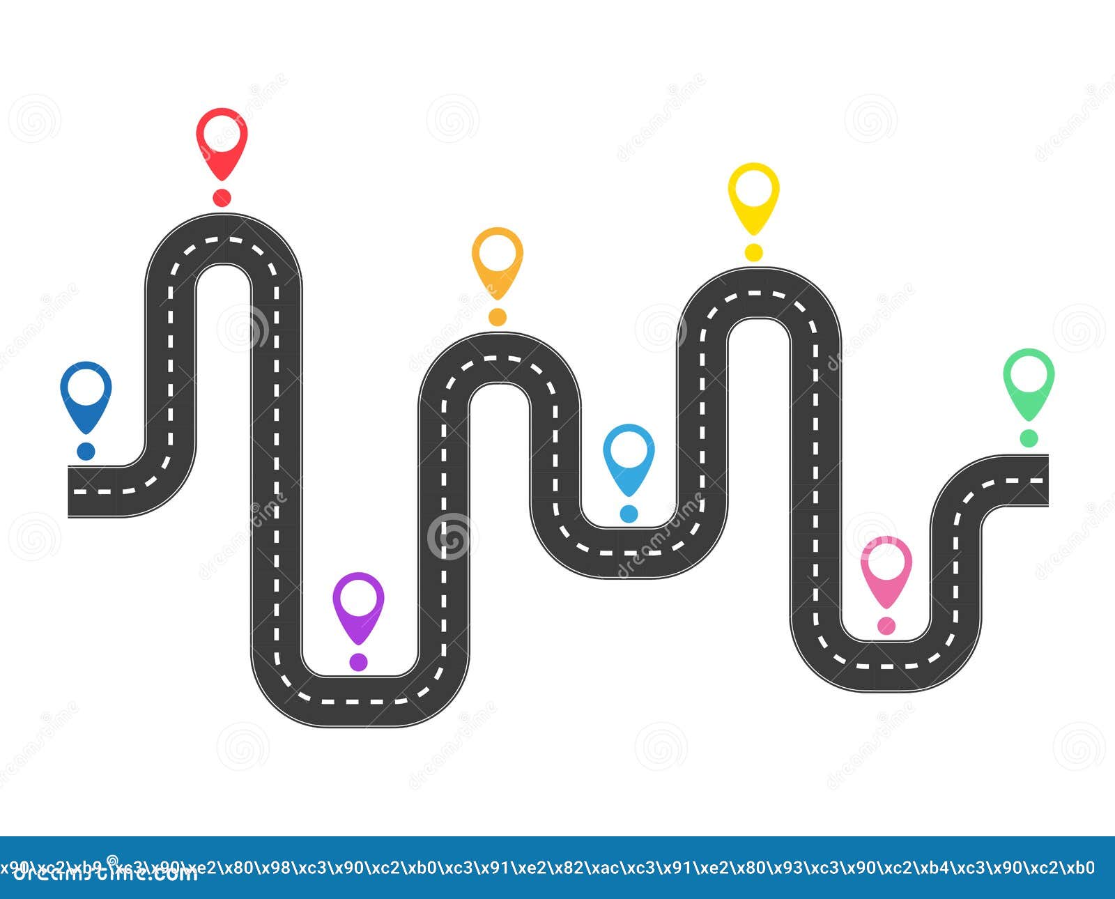 Curve Asphalt Road Path with Pin Pointers Stock Illustration ...