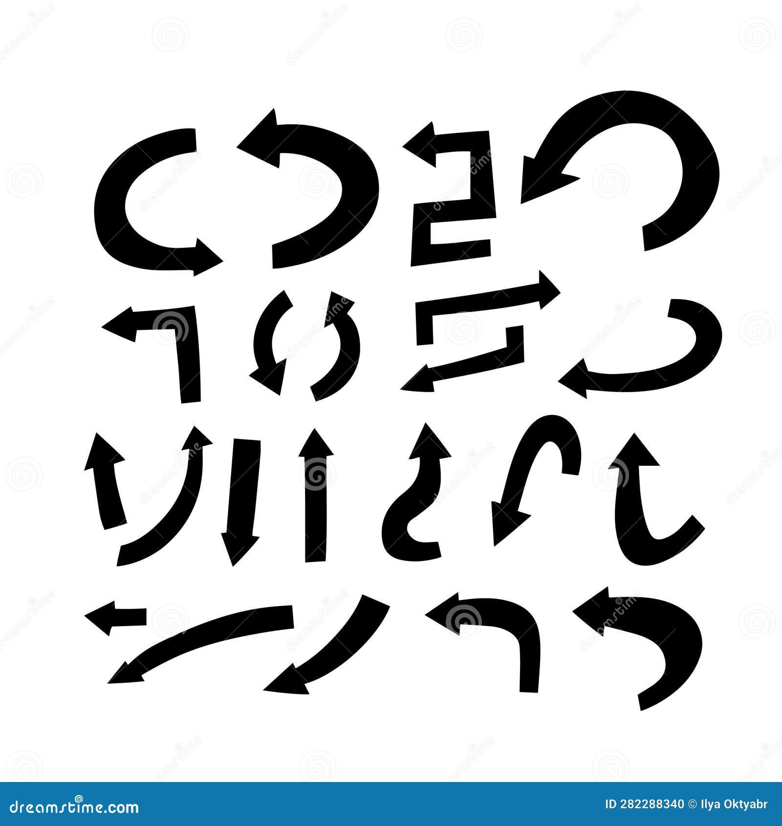 Curve Bold Arrow Set. Black Color Objects Vector Illustration Stock ...