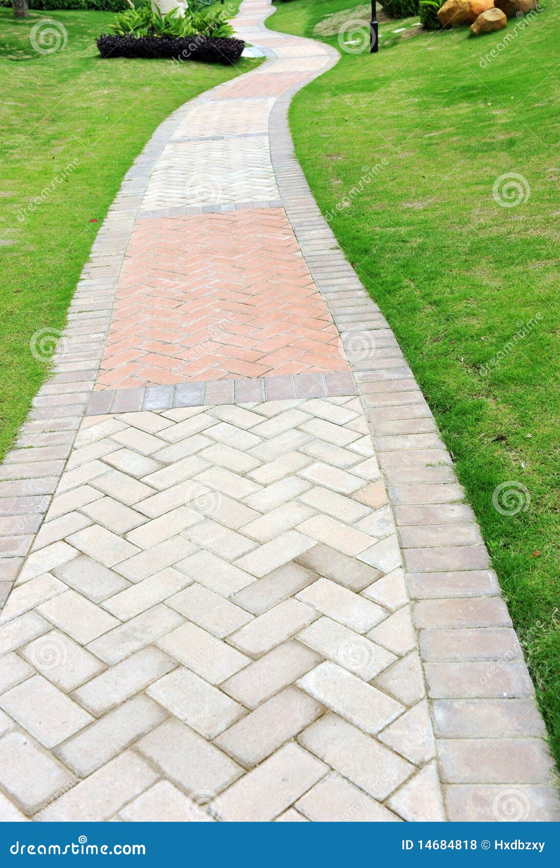 Curve brick path in garden stock photo. Image of challenge - 14684818