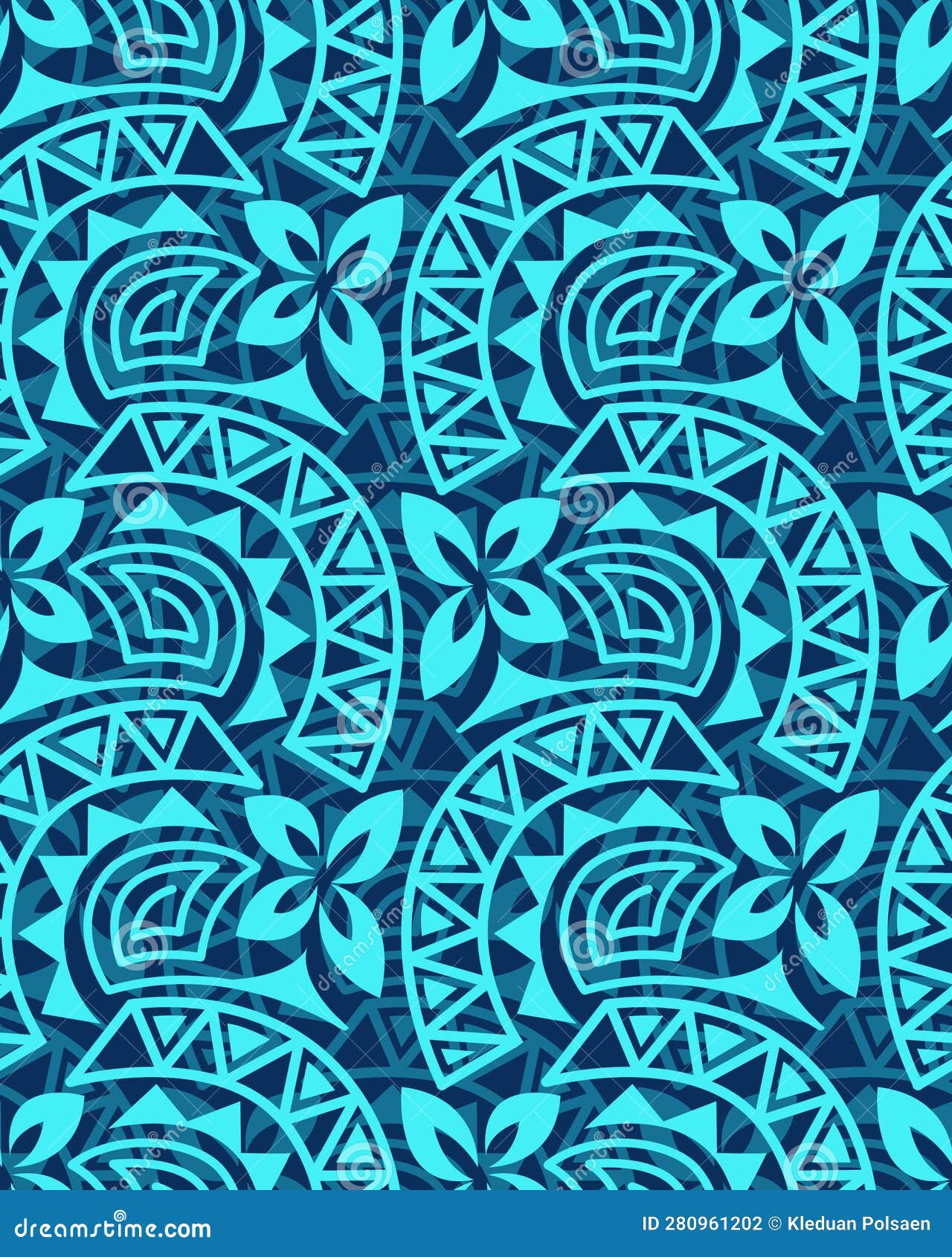 Curve and Flower Hawaii Pattern Seamless on the Blue Background. Stock ...
