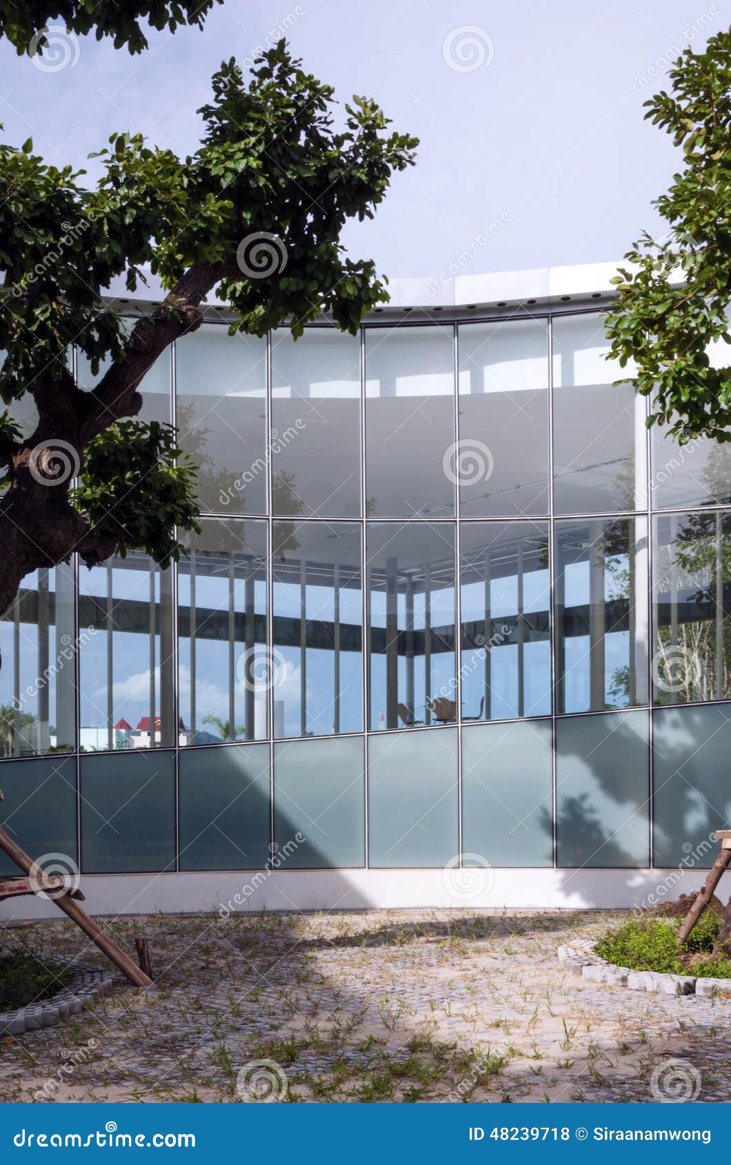 Curve Glass Wall of Courtyard Stock Photo - Image of design, glass ...