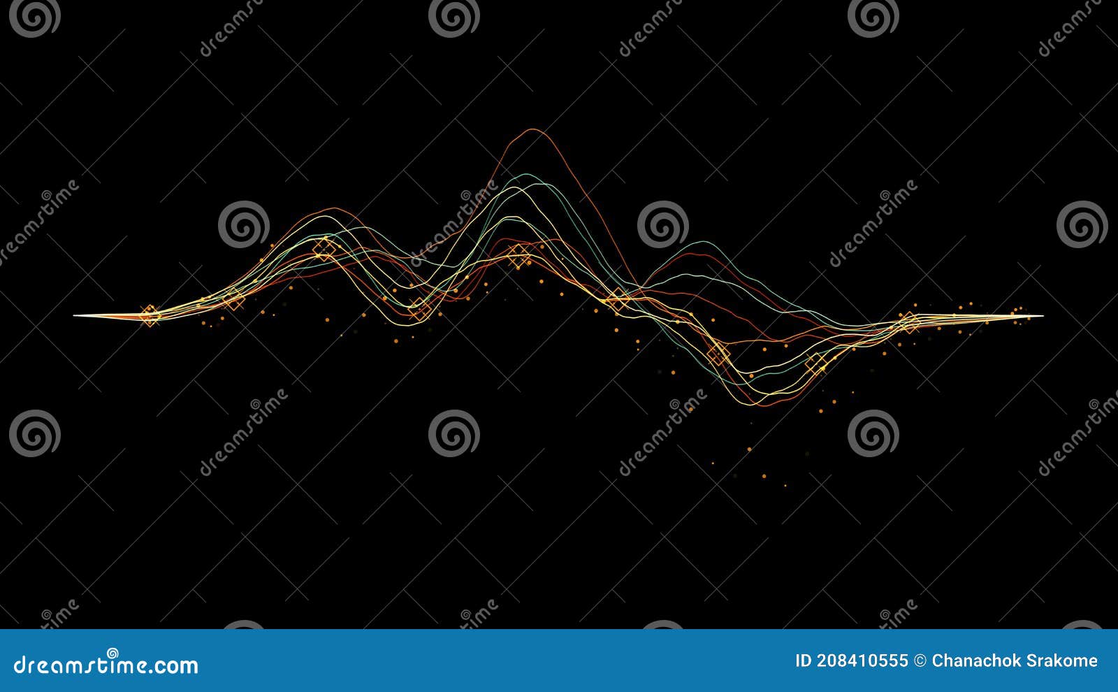 Curve Graph Wave Chart Statistic Diagrams With Particles On Black ...