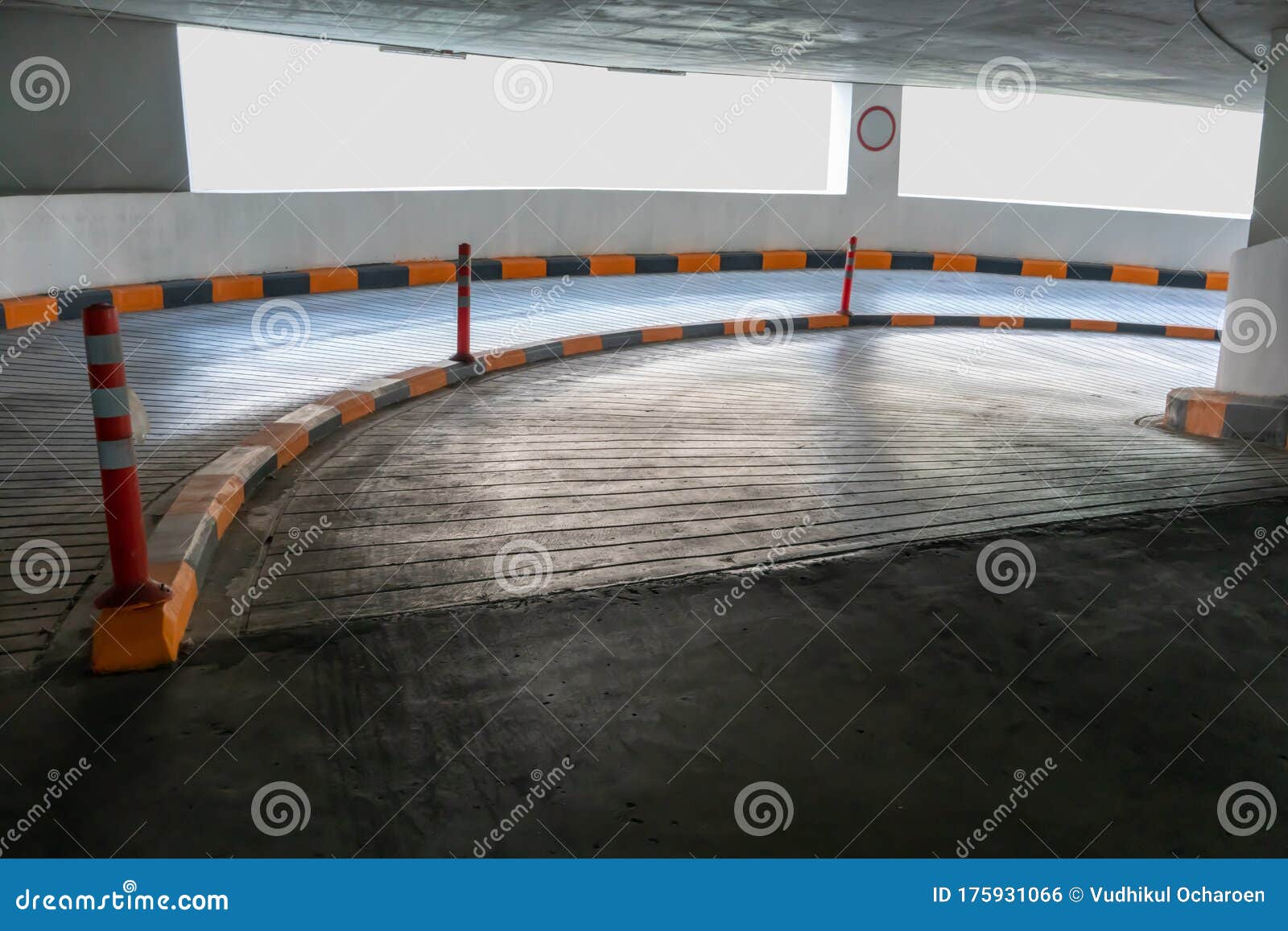 Curve Lane Direction with Caution Sign at the Ramp Stock Photo - Image ...