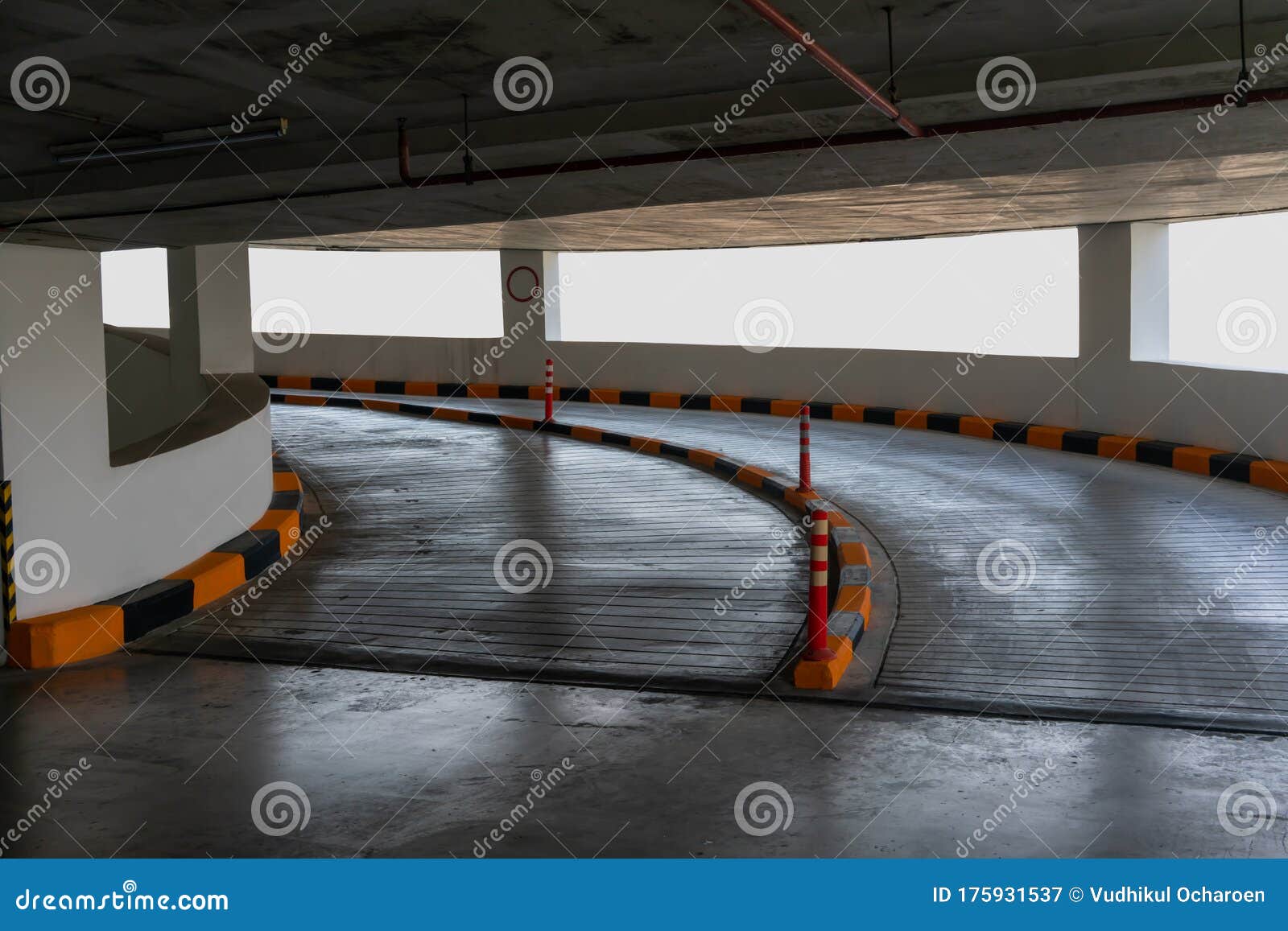 Curve Lane Direction with Caution Sign at the Ramp Stock Image - Image ...