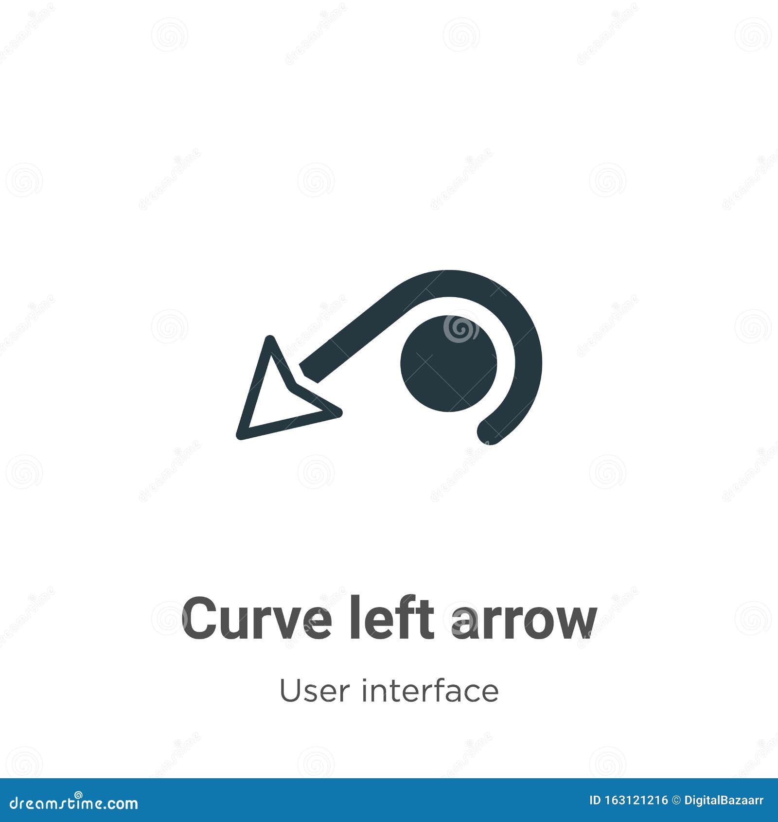Curve Left Arrow Vector Icon on White Background. Flat Vector Curve ...