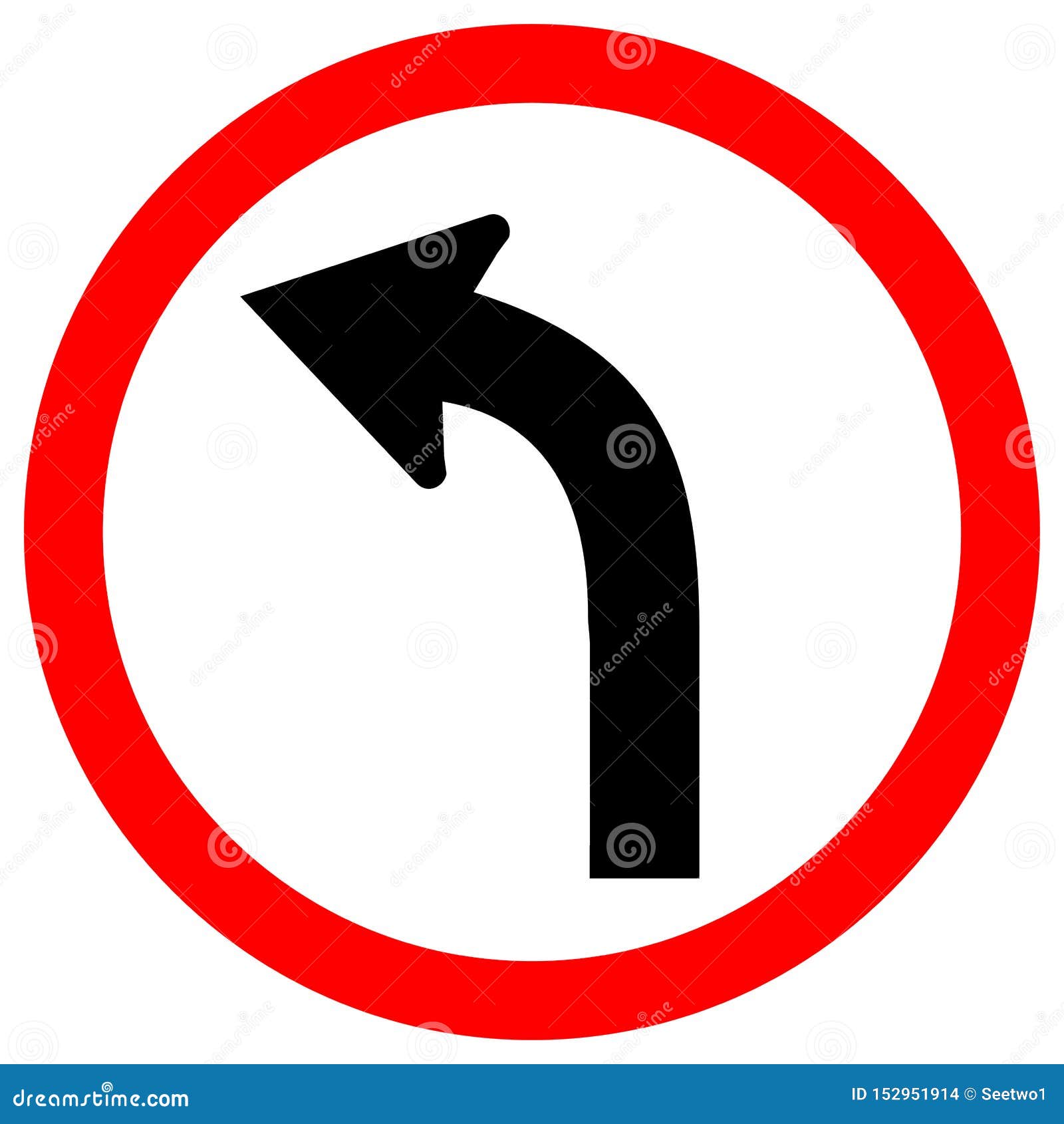 Curve Left Traffic Road Sign Isolate on White Background,Vector ...