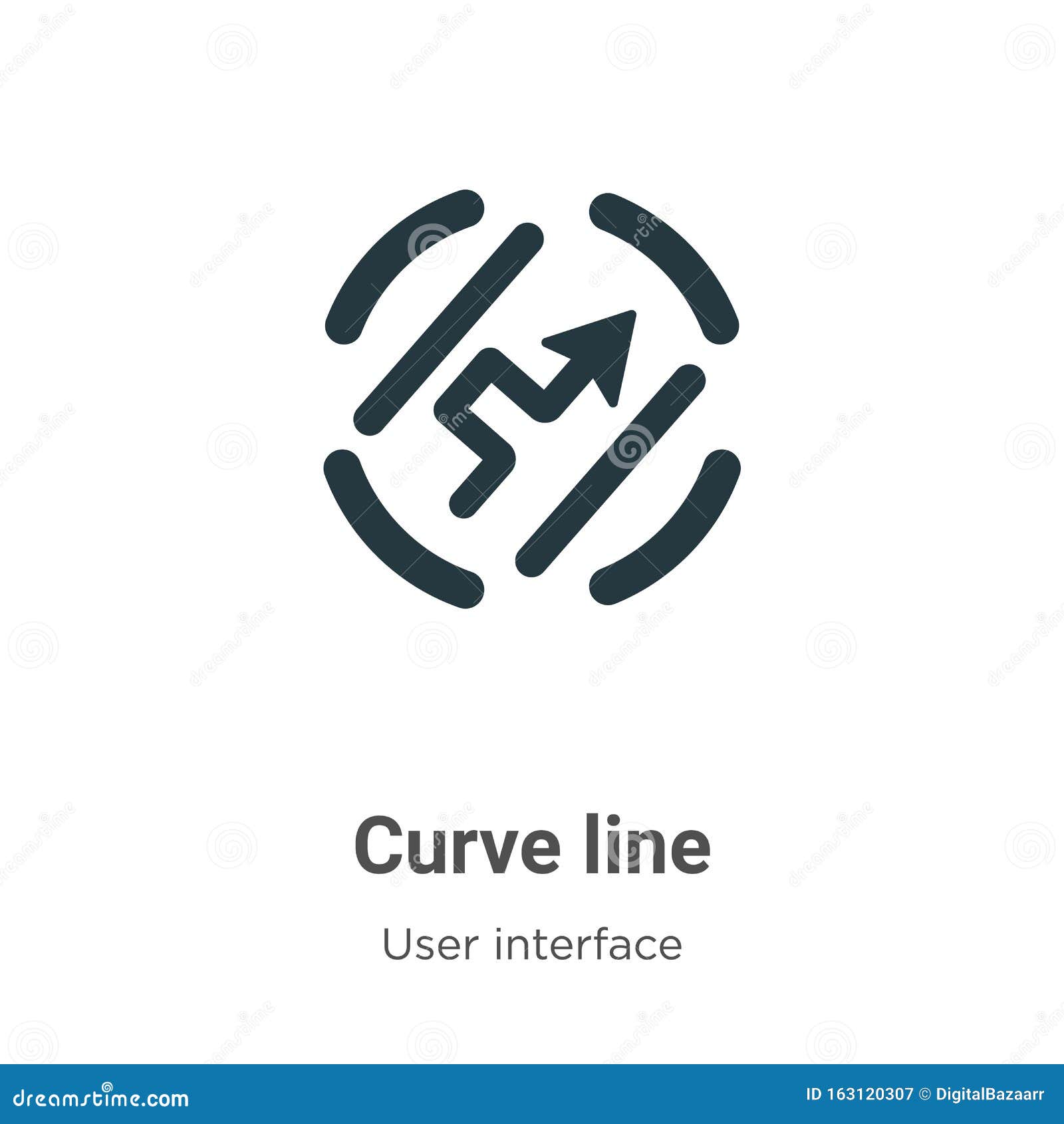 Curve Line Vector Icon on White Background. Flat Vector Curve Line Icon ...