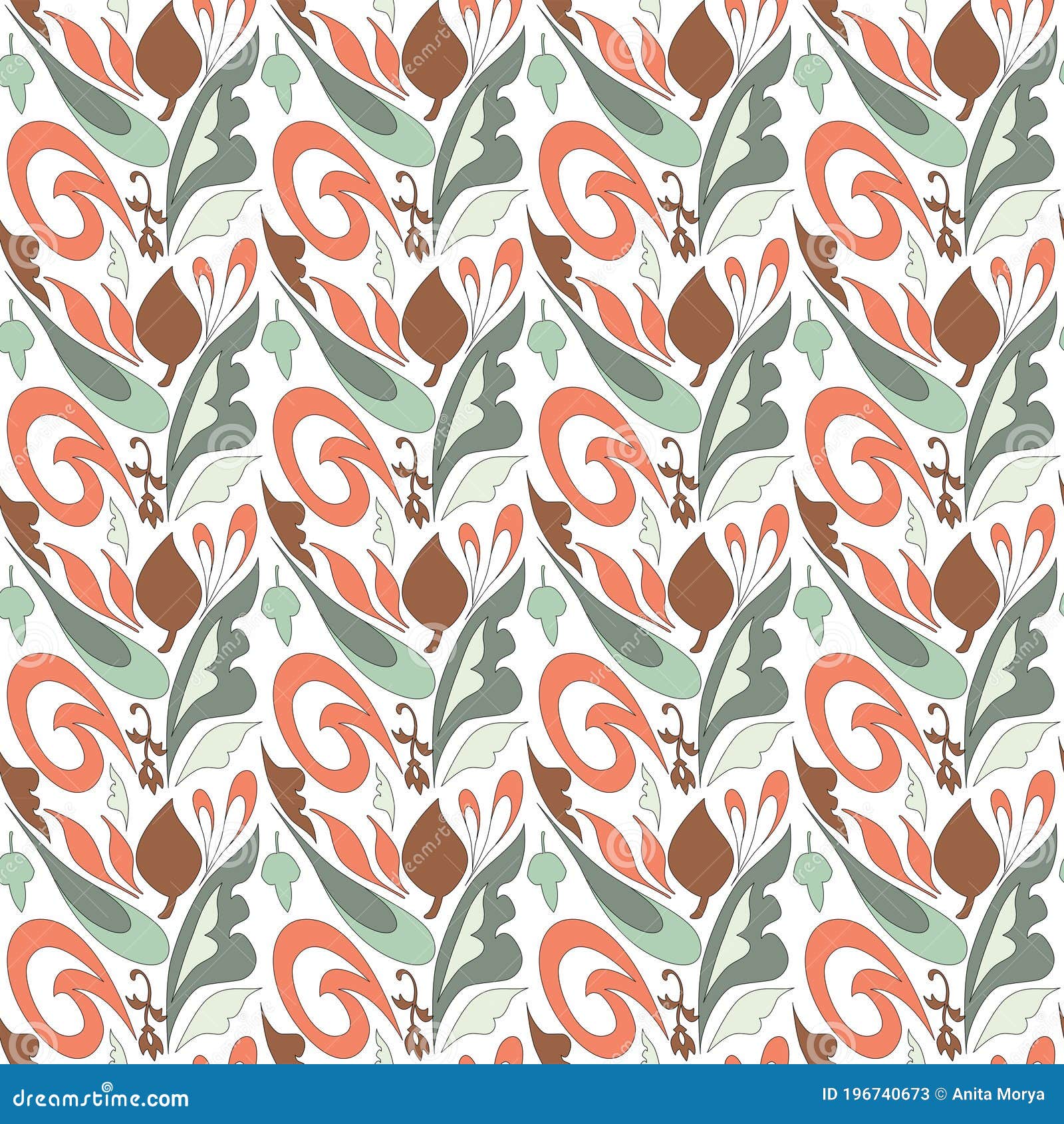 Curve and Nature Shaped Seamless Pattern Stock Illustration ...
