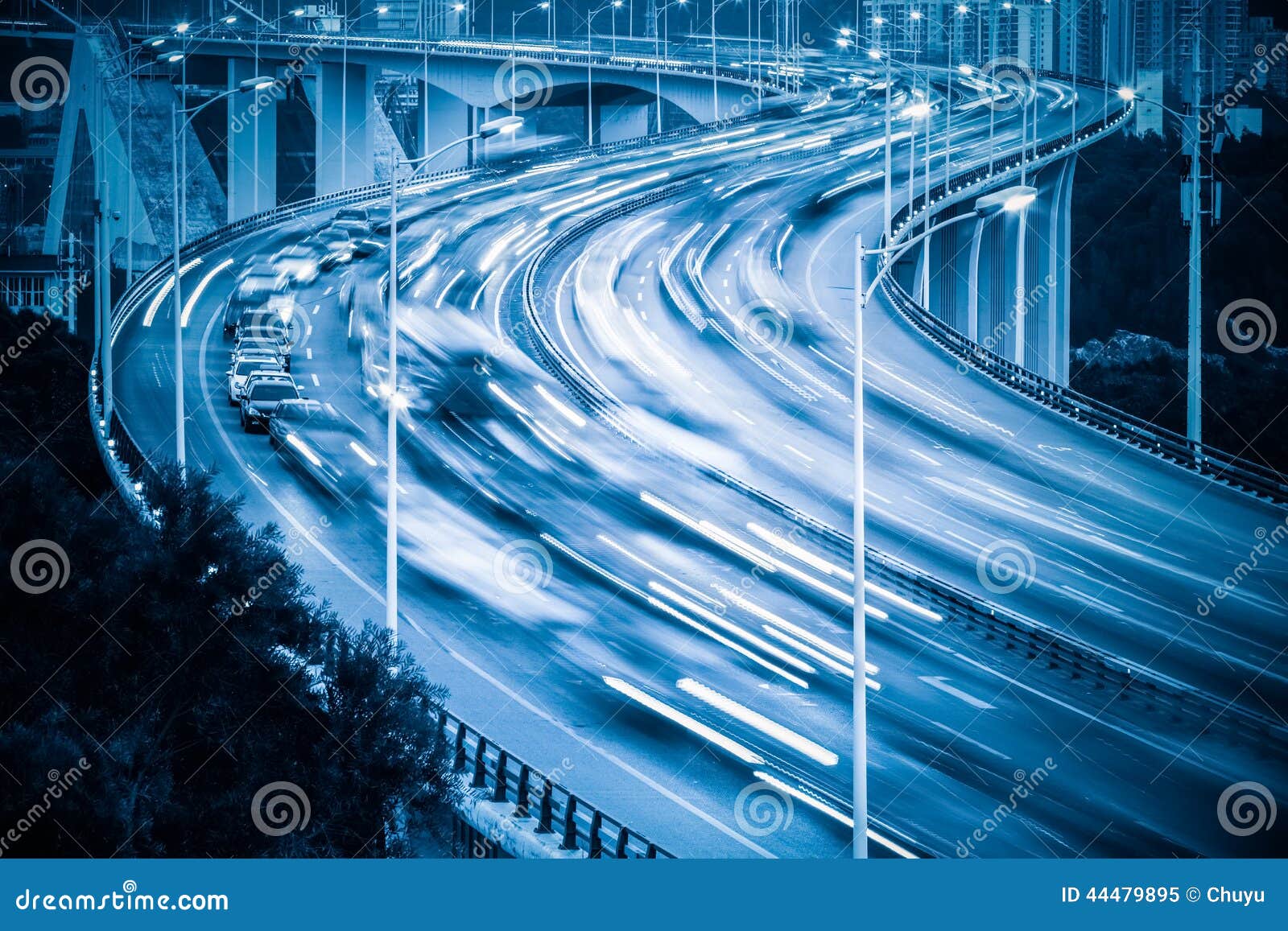 Curve Shape Approach Bridge in Nightfall Stock Image - Image of curve ...