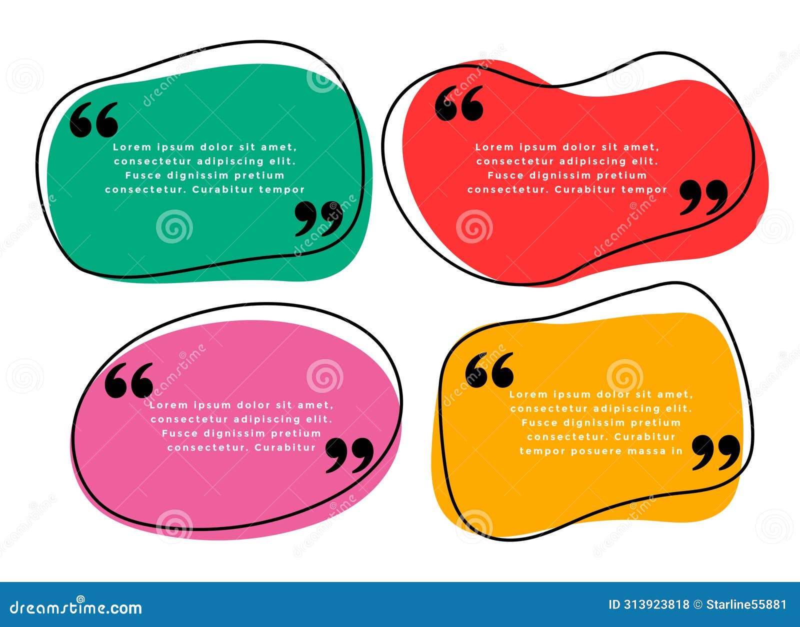 Curve Shape Quotes Template in Four Colors Stock Vector - Illustration ...