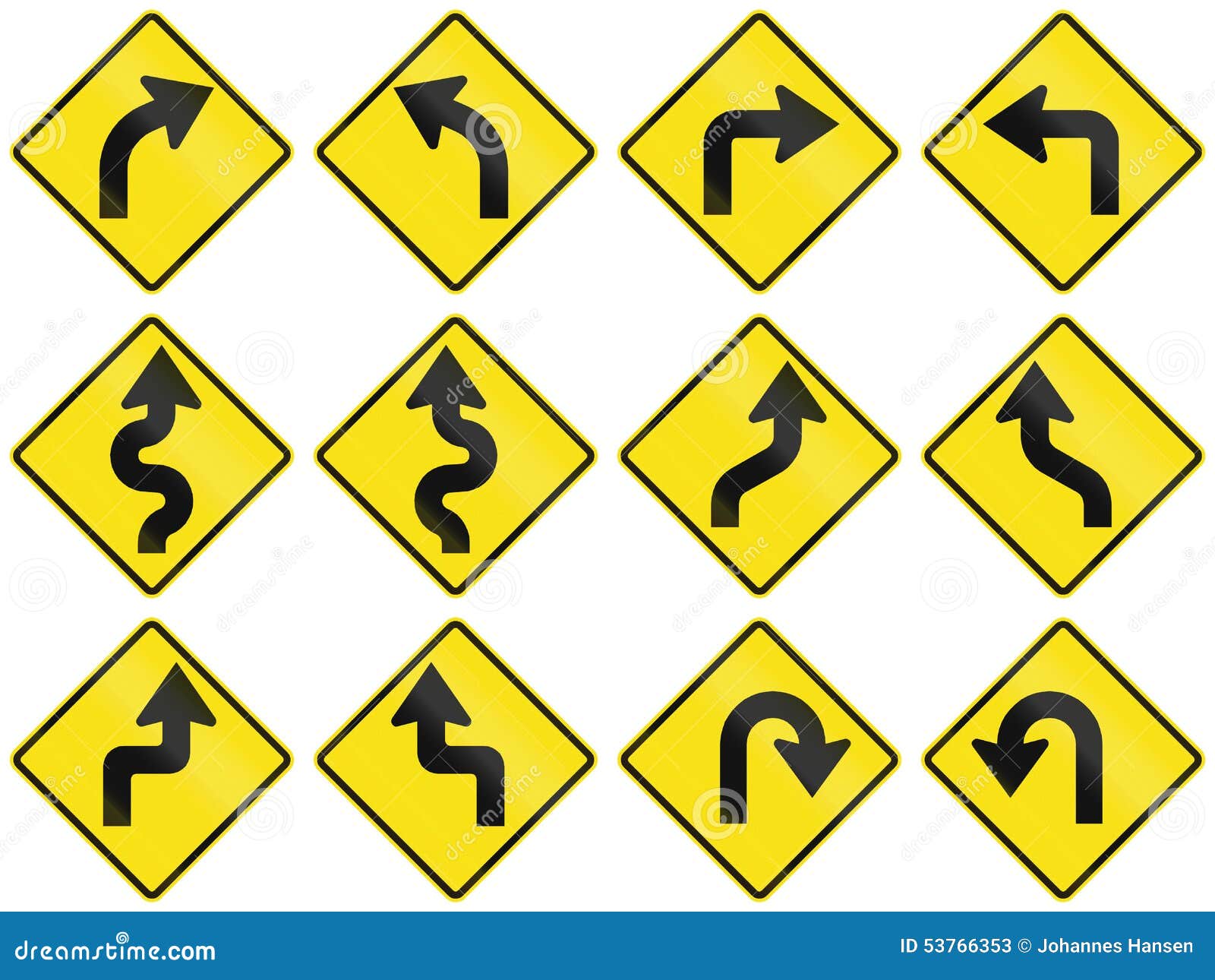 Curve Warning Sign. Dangerous Curve To The Right Vector Stock Photo ...