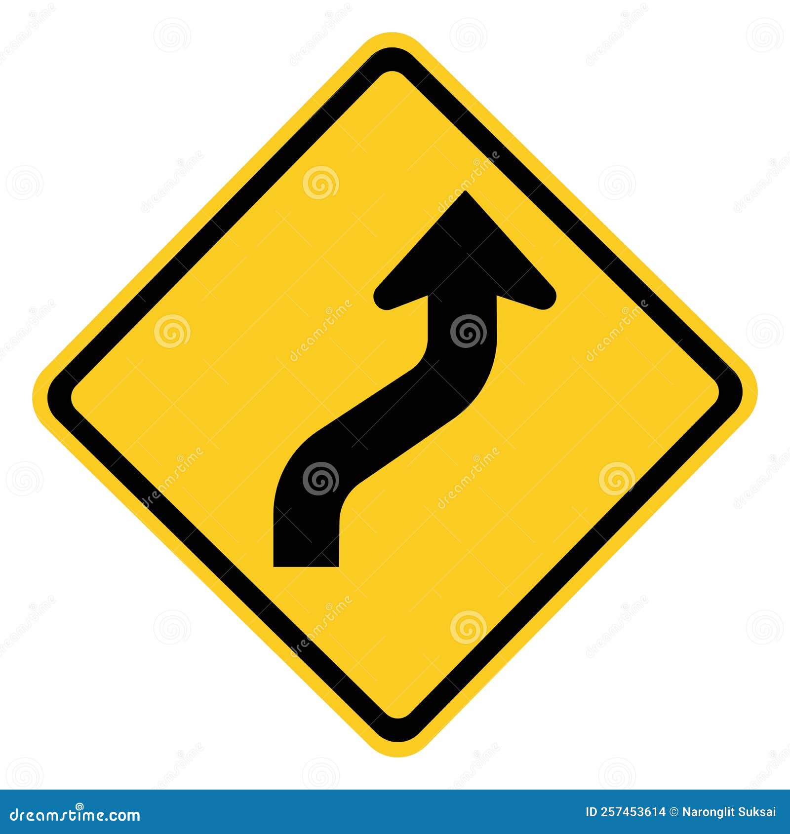 Curve Warning Sign. Dangerous Curve To The Right Vector Stock Photo ...