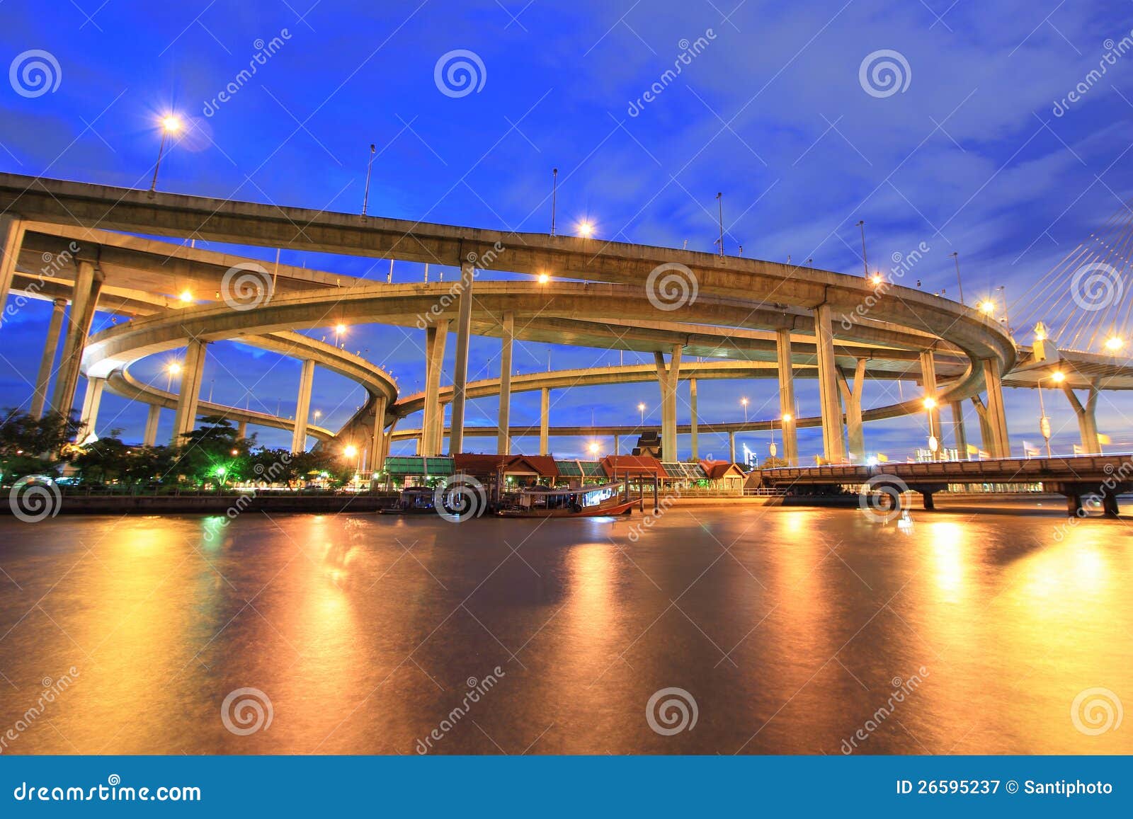 Curve of Suspension Bridge at Riverside Stock Image - Image of ...