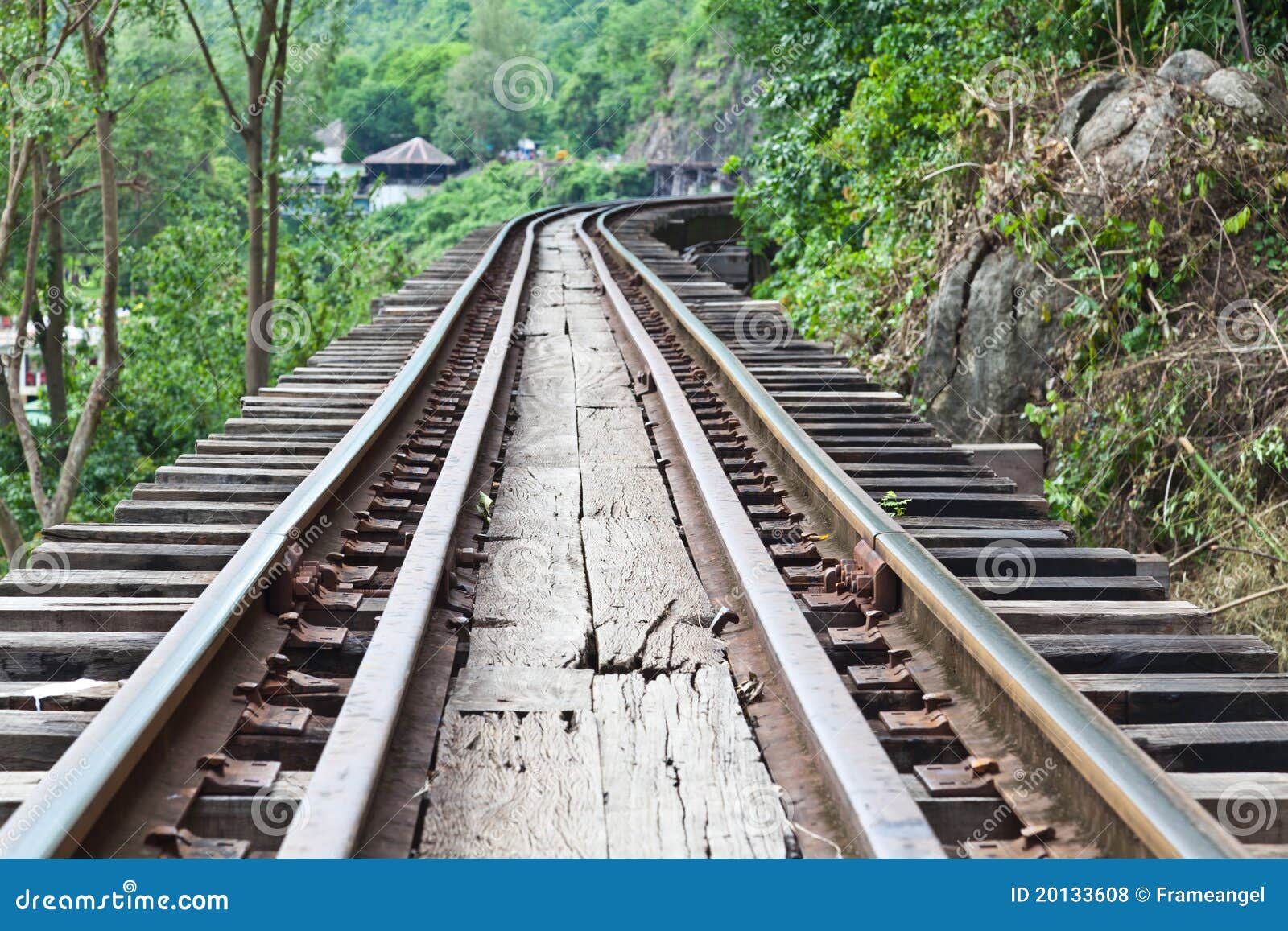 Curve Train Rails with a Forest Stock Photo - Image of transit ...