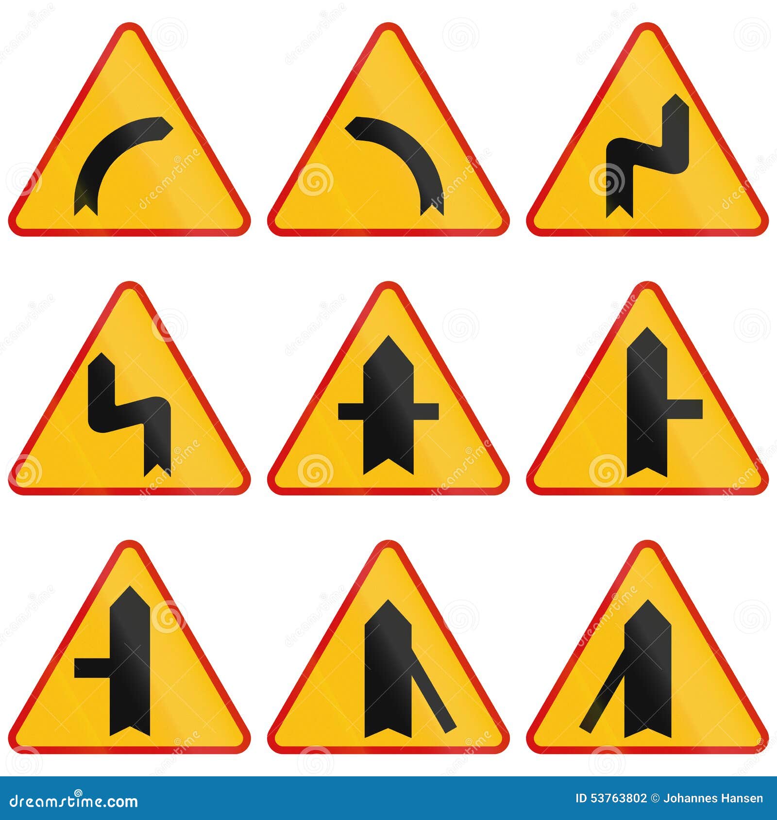 Curve Warning Sign. Dangerous Curve To The Right Vector Stock Photo ...