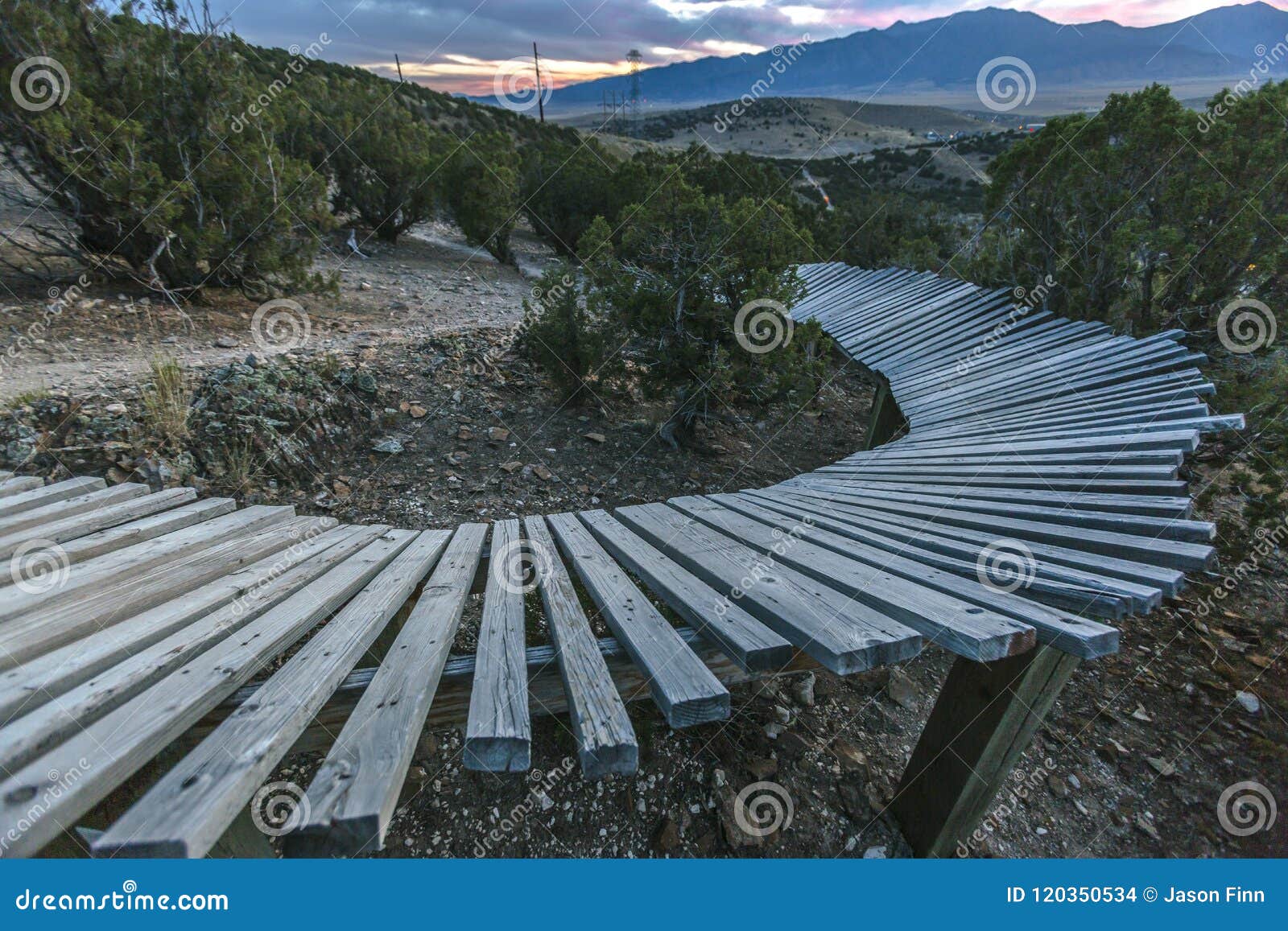 Curve of a Wooden Berm at Sunset Stock Photo - Image of extreme, skill ...