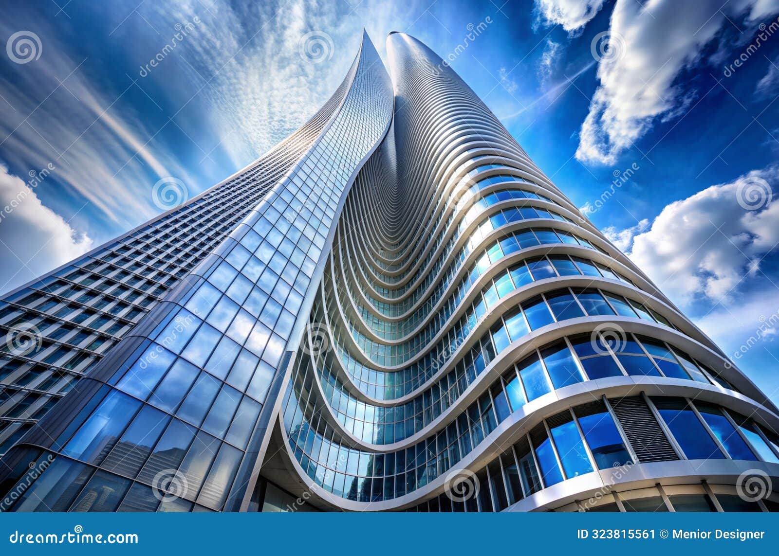 Curved Architecture of Modern Skyscraper, Low Angle, Generative AI ...