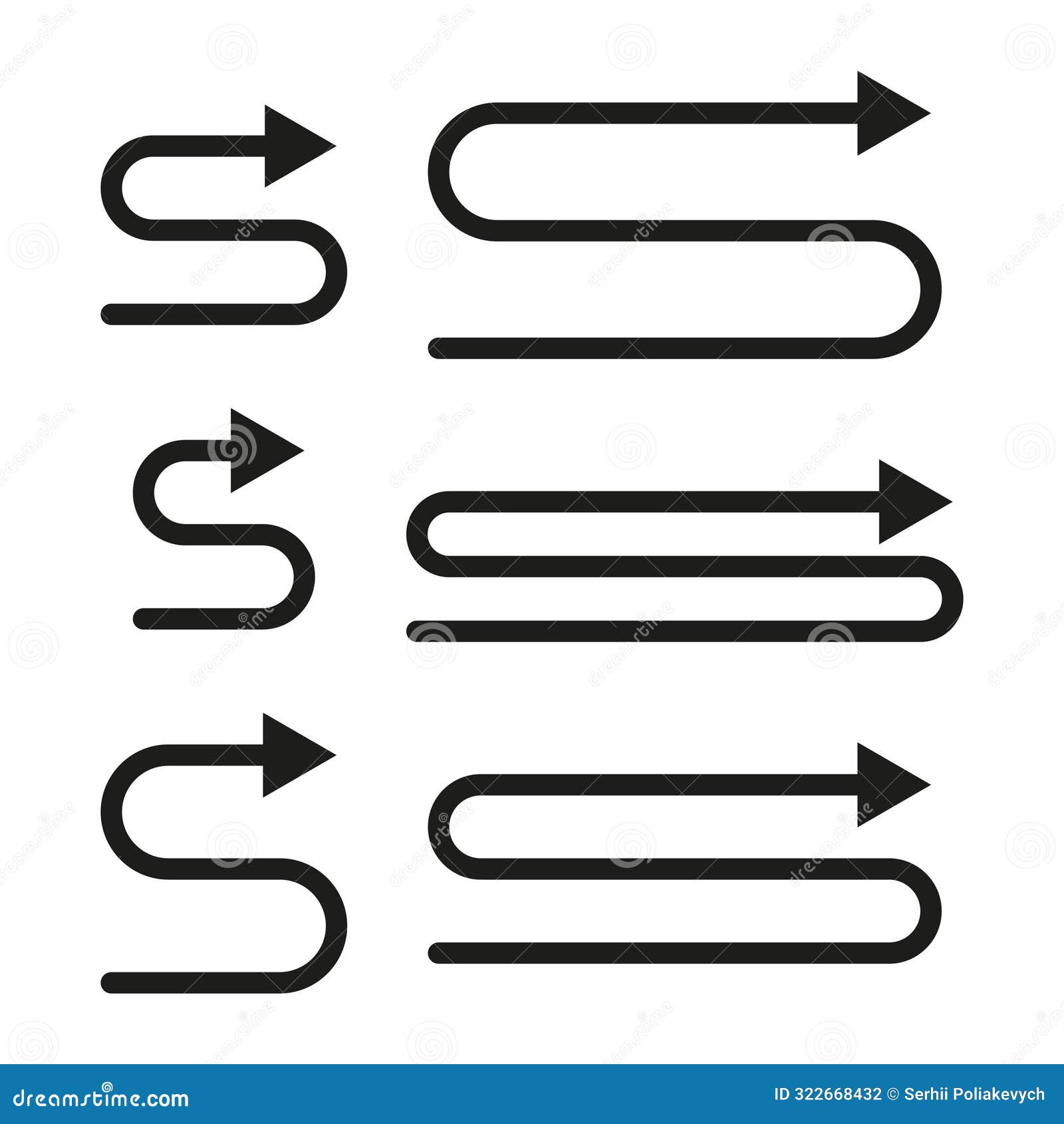 Curved Arrow Icons. Black and White. Vector Direction Symbols. Flow and ...