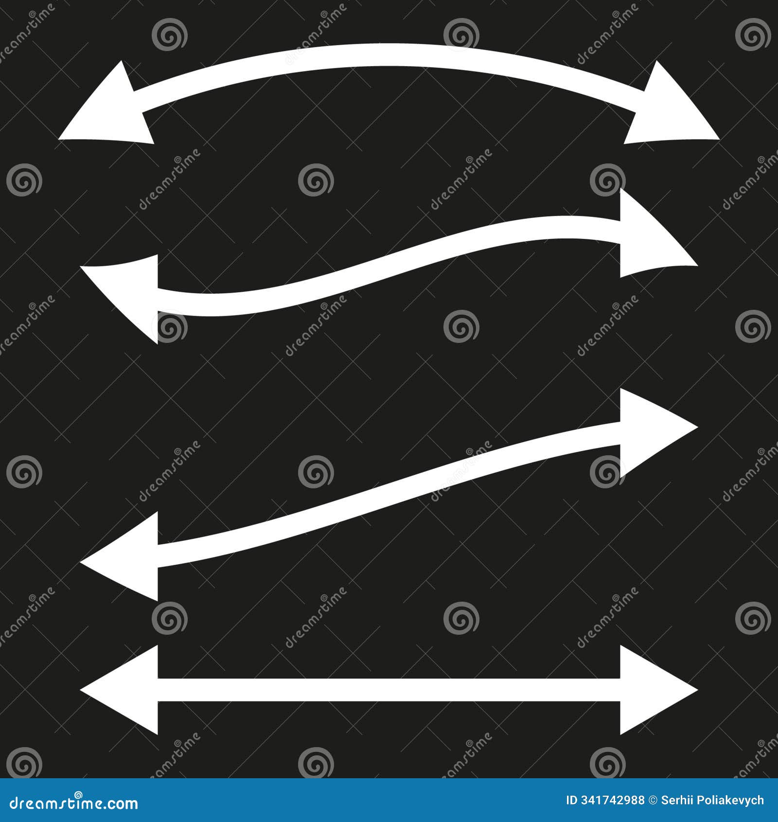 Curved Arrow Set. Wavy Directional Arrows. Movement Vector Icon. Black ...