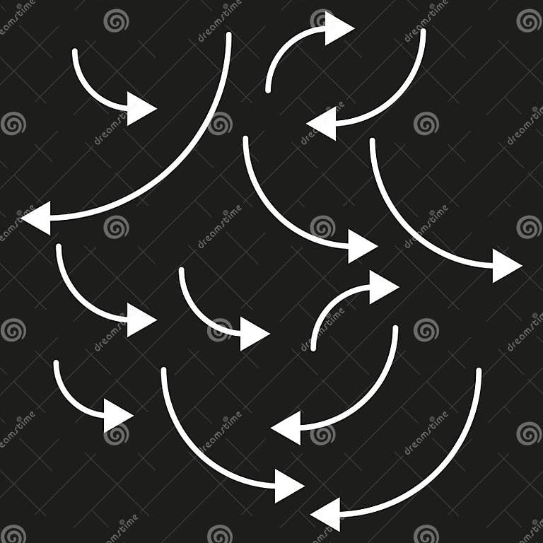 Curved Arrows Pattern. White Arrows on Black. Dynamic Vector Background ...