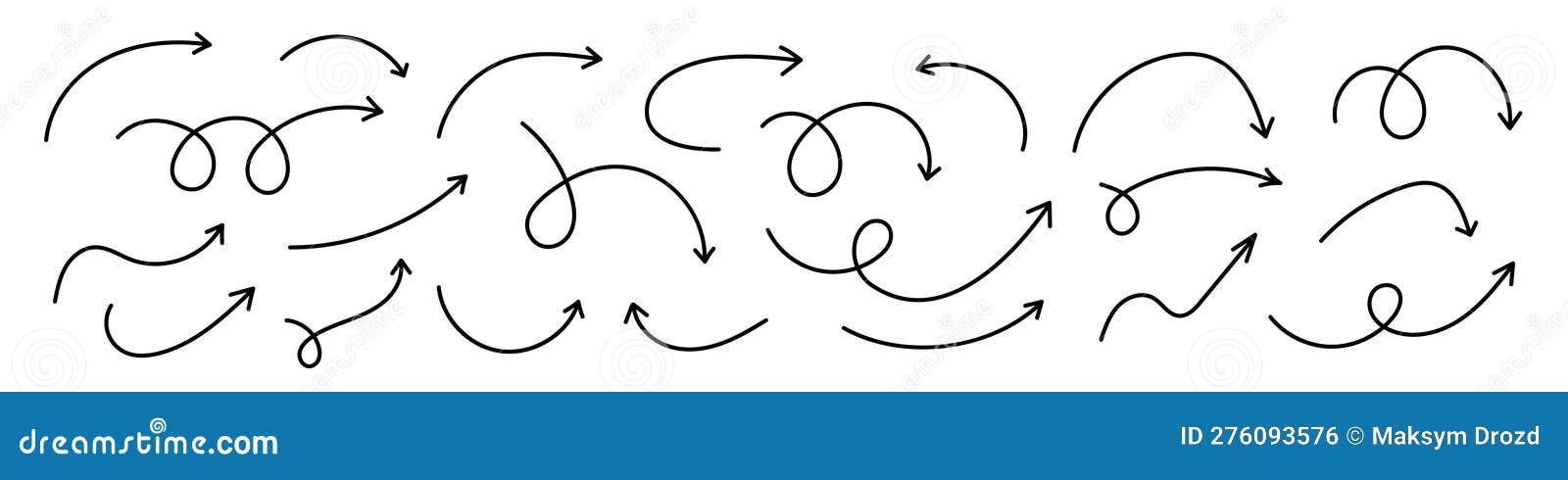 Curved Arrows. Set of Vector Hand Drawn Arrows. Collection of Pointers ...
