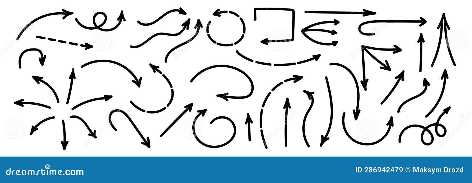 Curved Arrows. Set of Vector Hand Drawn Arrows. Collection of Pointers Stock Illustration ...