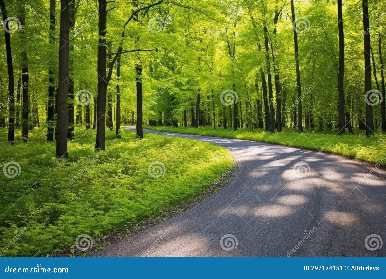 Curved Asphalt Path through a Sunny Forest Stock Image - Image of ...