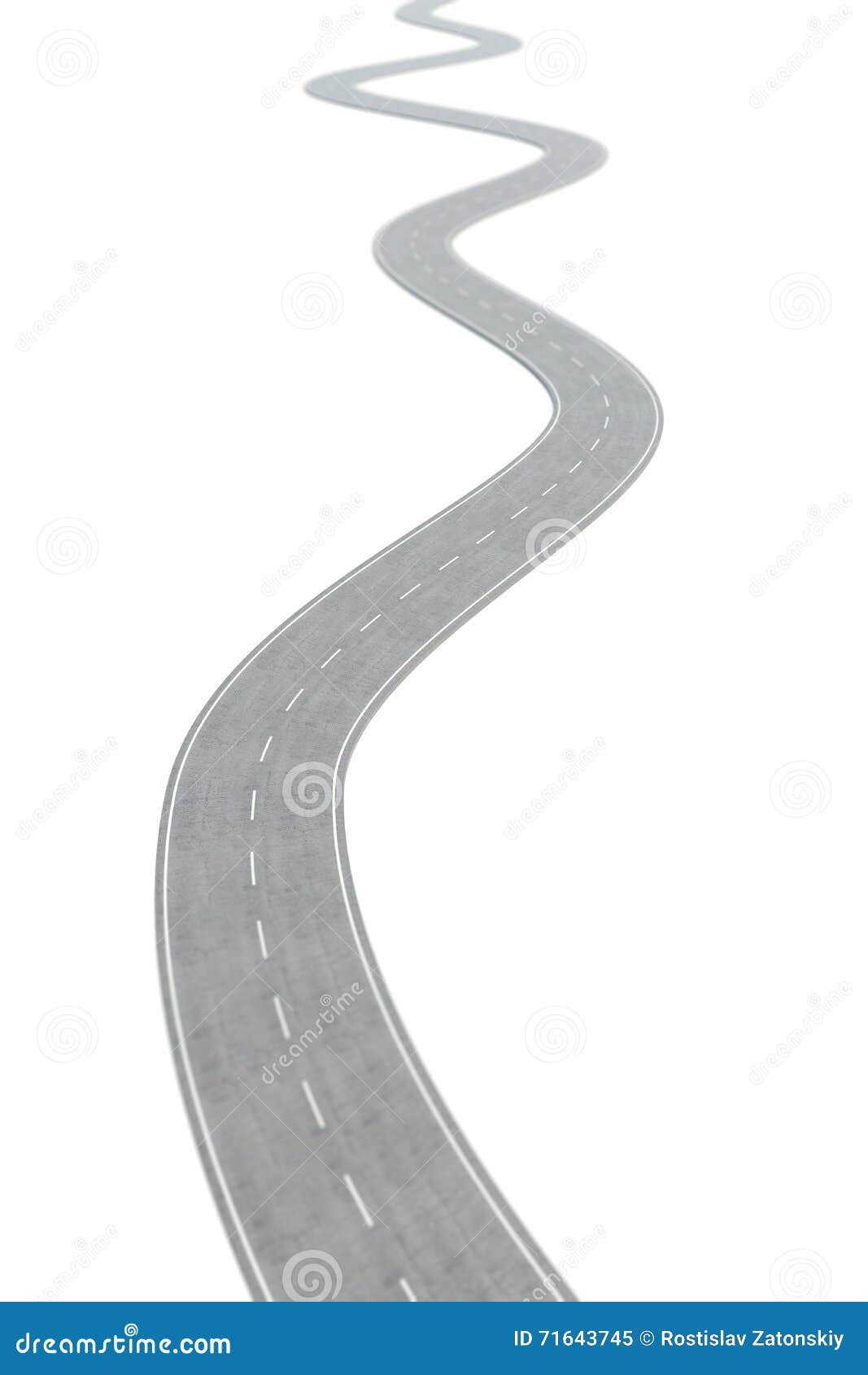 Curved Asphalt Road Going Forward with White Markings. 3d Illustration ...