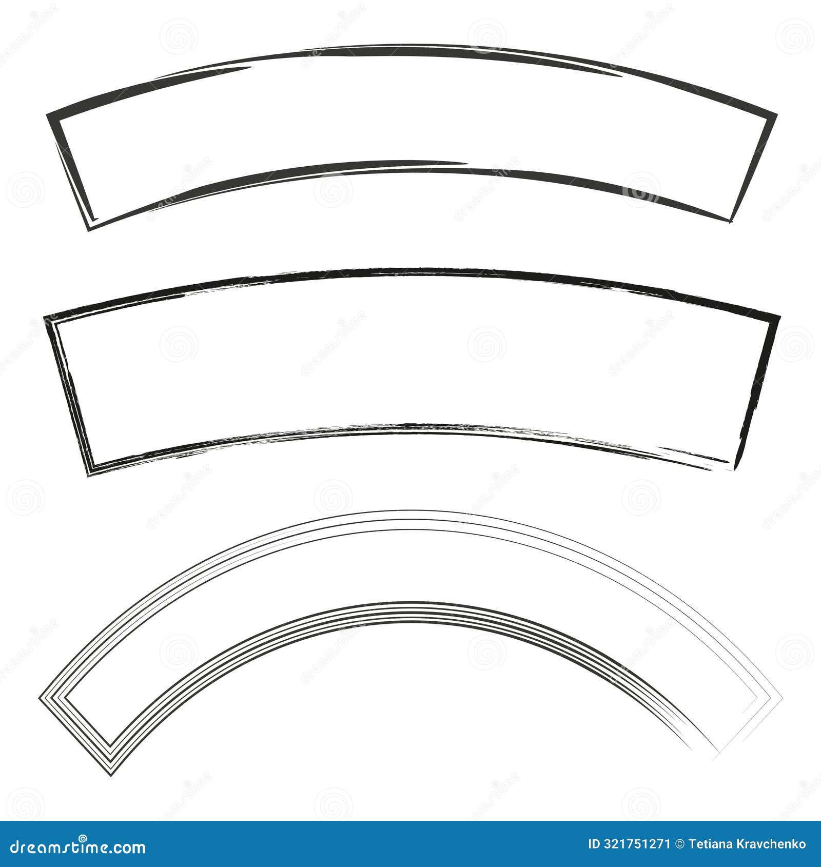 Curved Banner Frames. Different Sketch Styles. Black and White Vector ...