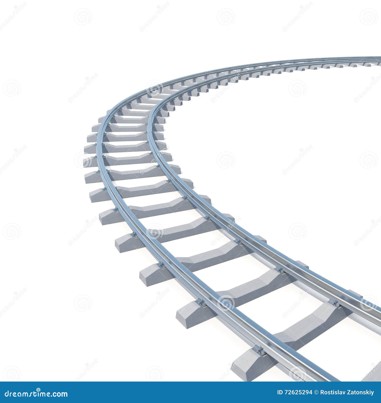 Curved, Bend Railroad Track Isolated on White Background. 3d ...