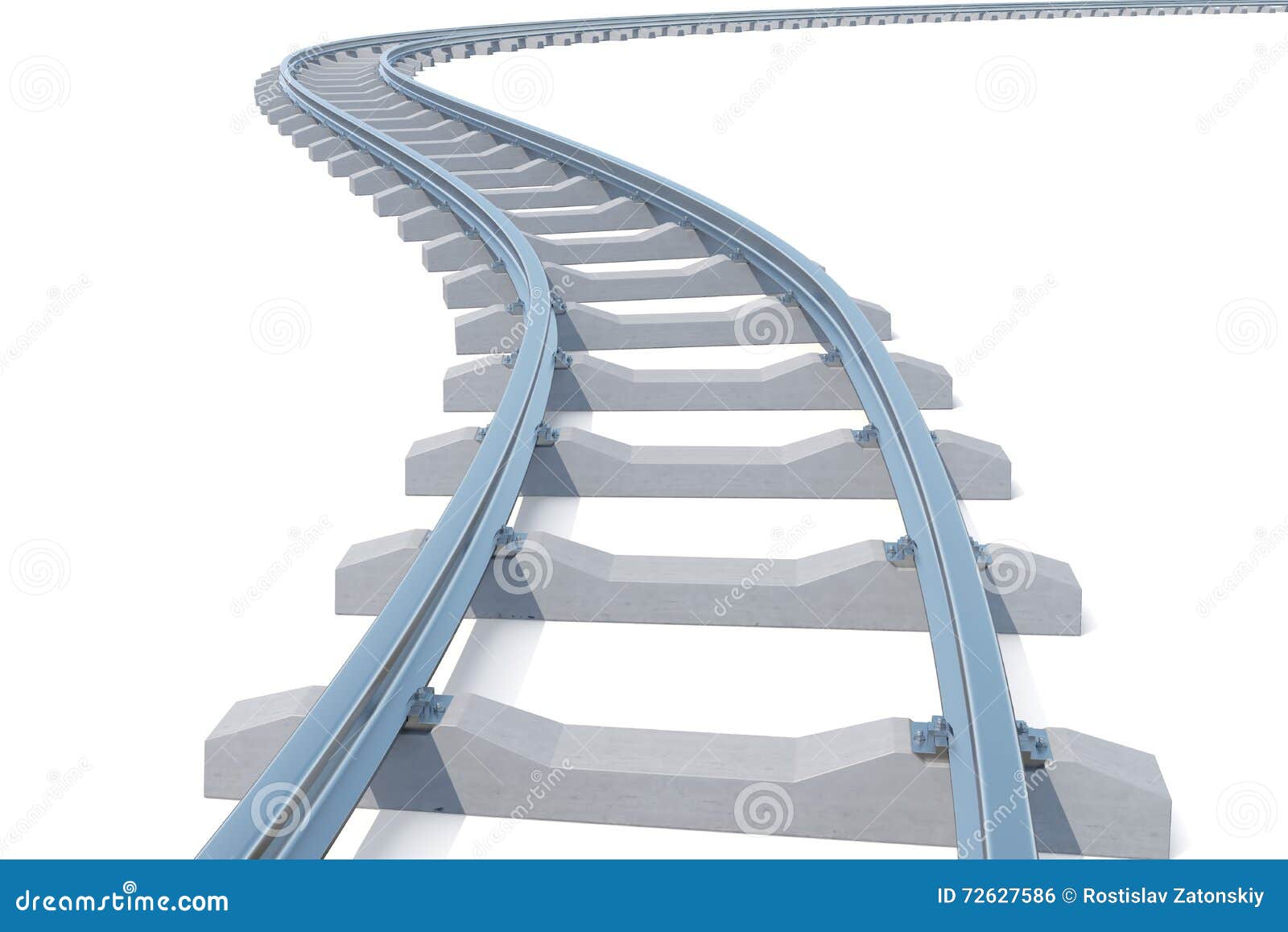 Curved, Bend Railroad Track Isolated on White Background. 3d ...