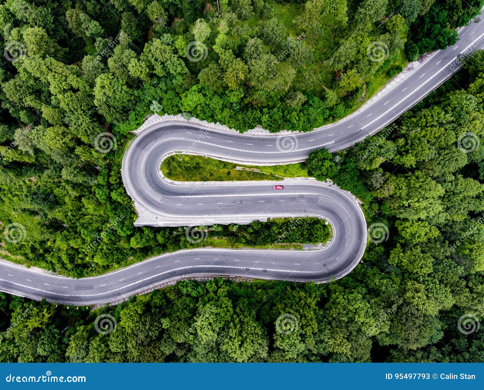Curved Bending Road In The Forest. Aerial Image Of A Road. Forrest ...