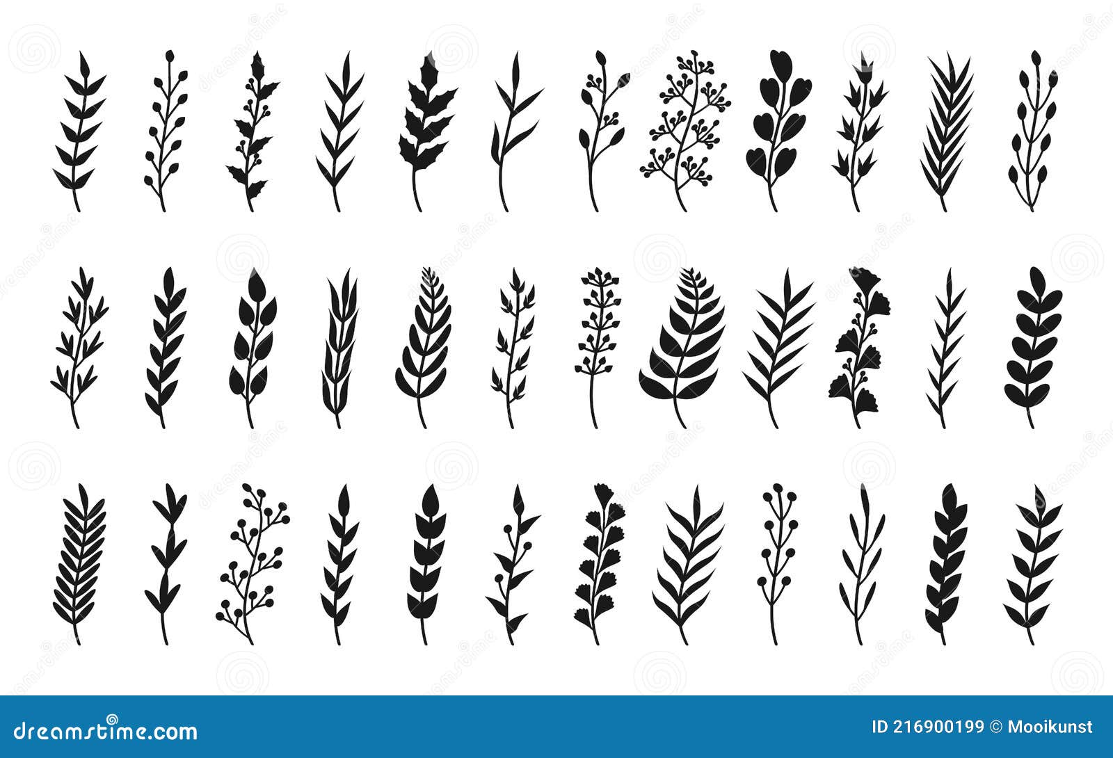 Curved Black Silhouette Tree Branches Set Vector Stock Vector ...