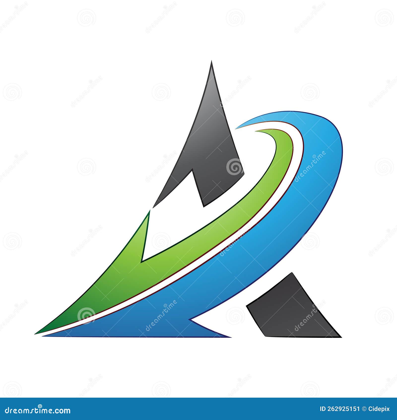 Curved Black Triangle with a Green and Blue Arrow Stock Vector ...