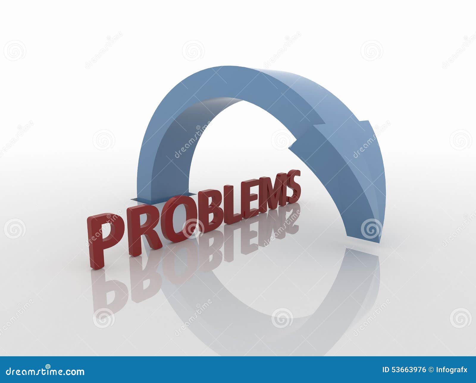 Curved Blue Arrow Symbol Over Problems, Solution Concept Stock ...